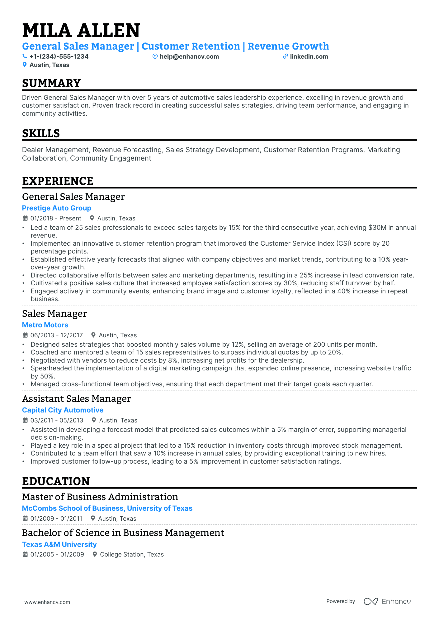 10 Automotive General Sales Manager Resume Examples & Guide for 2026