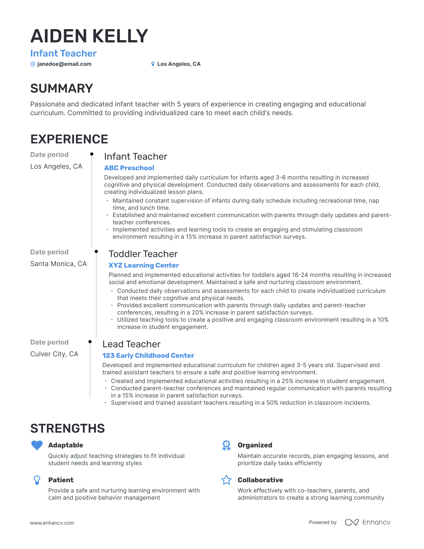 5 Infant Teacher Resume Examples & Guide for 2023