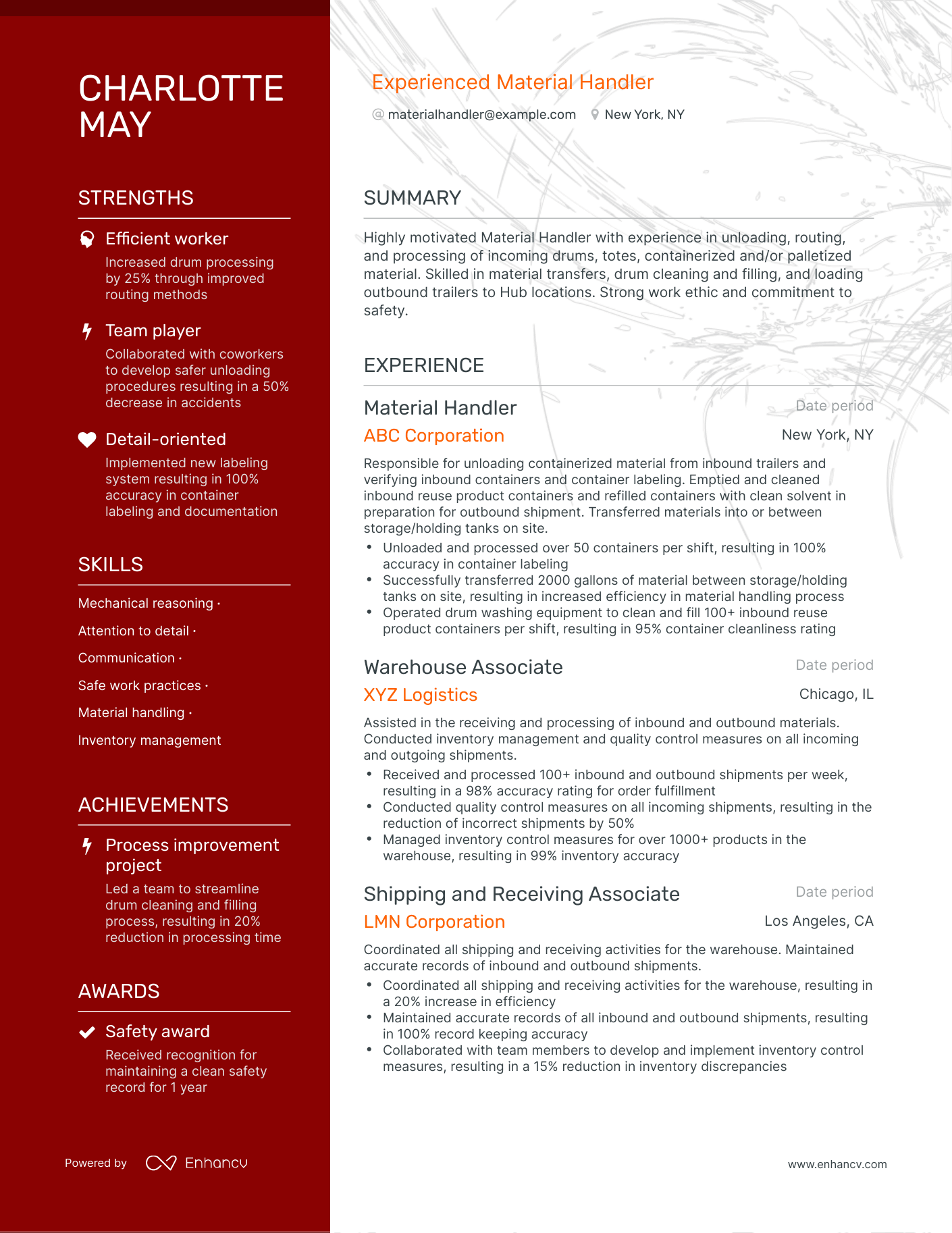 5 Material Handler Resume Examples & Guide for 2024