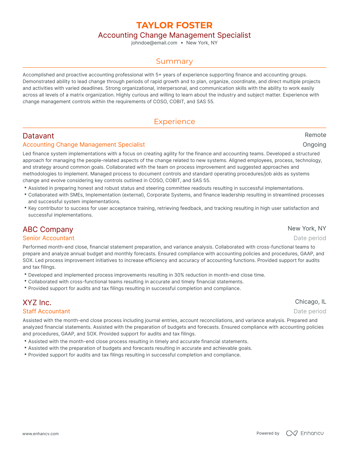 5 Management Accounting Resume Examples & Guide for 2024