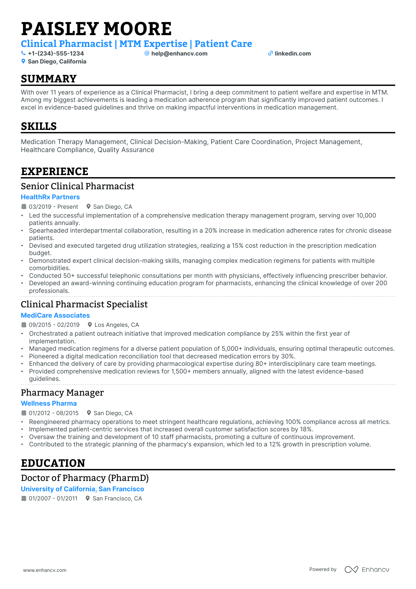 10 Clinical Pharmacist Resume Examples & Guide for 2026