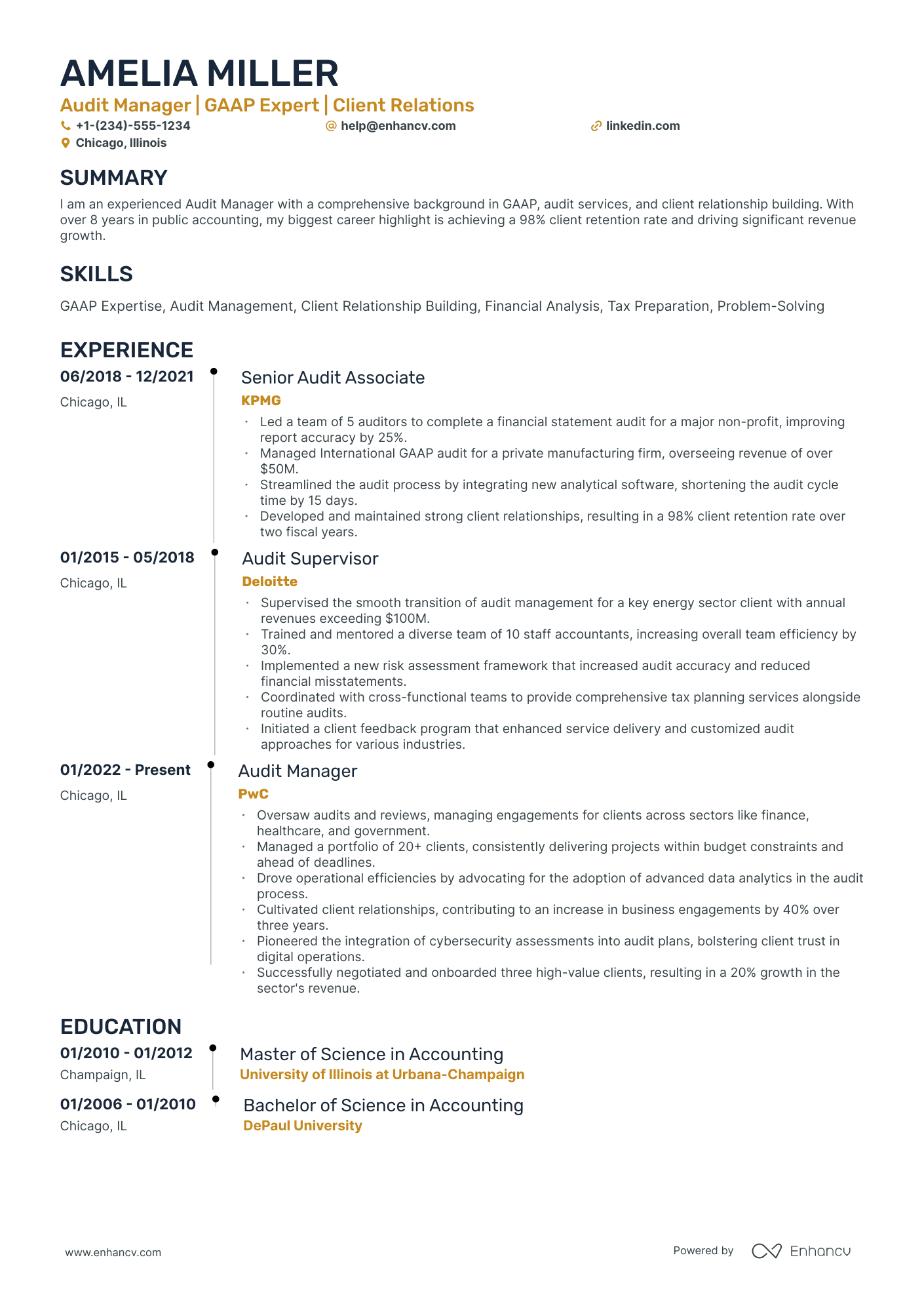 10 Audit Manager Resume Examples & Guide for 2026