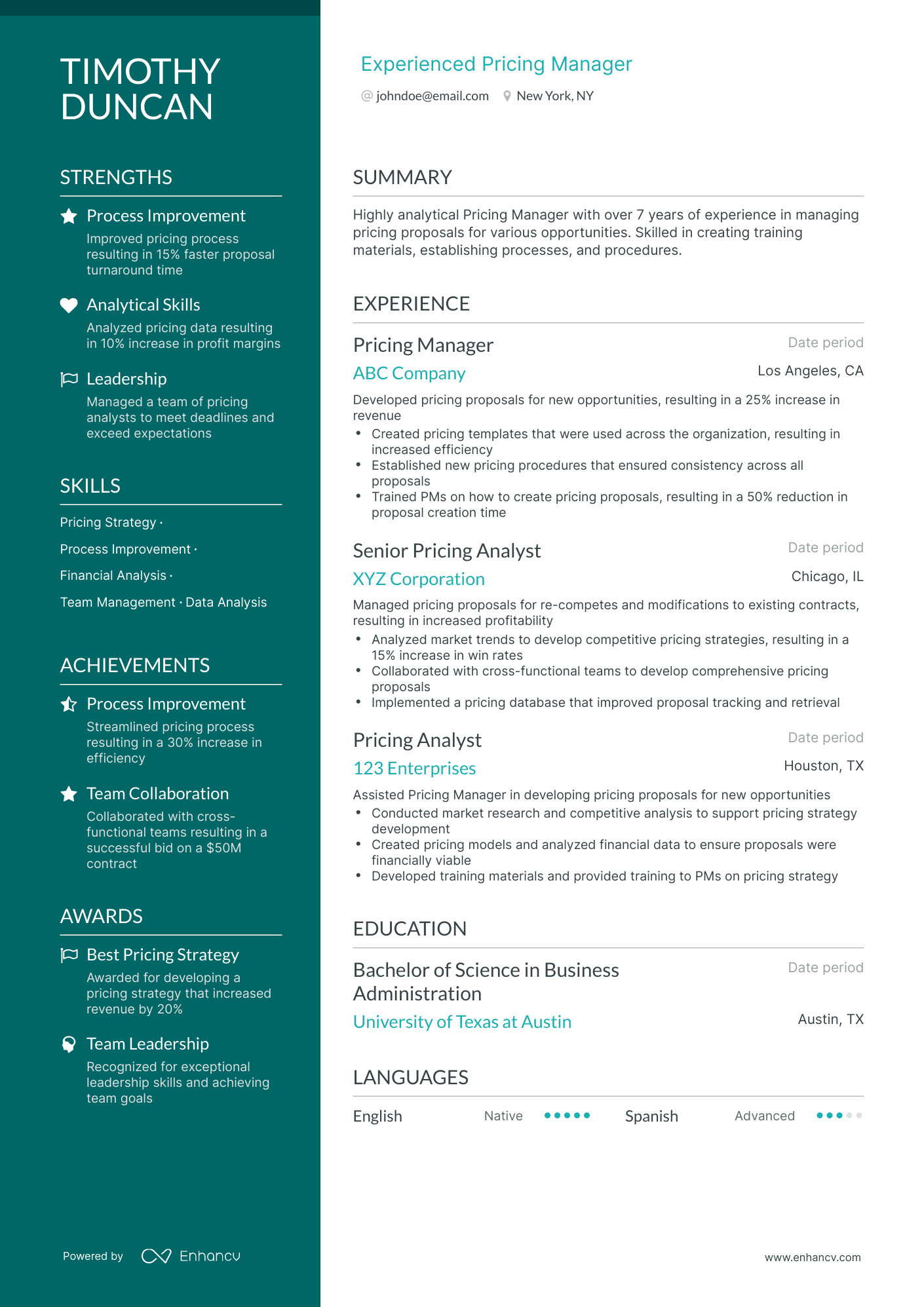 2 Pricing Manager Resume Examples & Guide for 2024