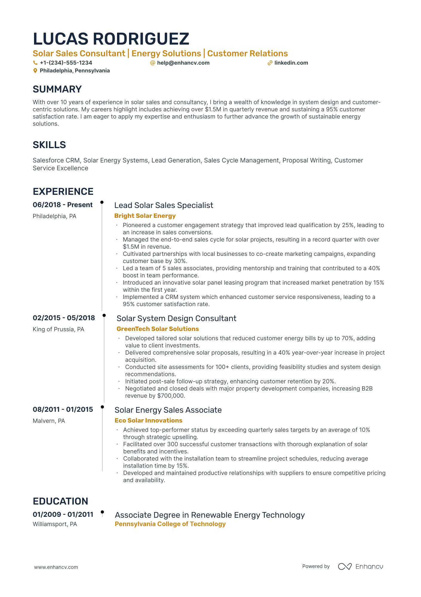 10 Solar Sales Resume Examples & Guide for 2026
