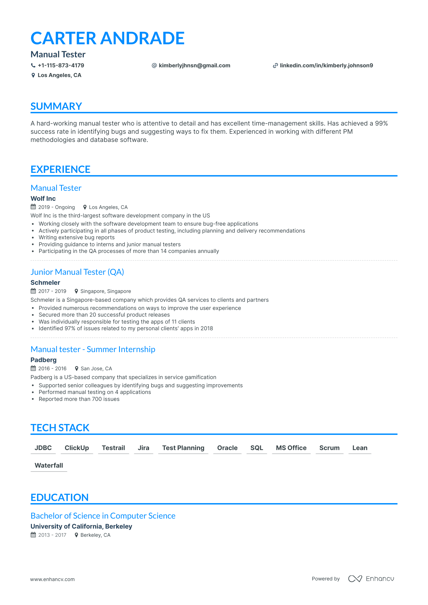 Manual Tester Resume Examples & Guide for 2023 (Layout, Skills ...
