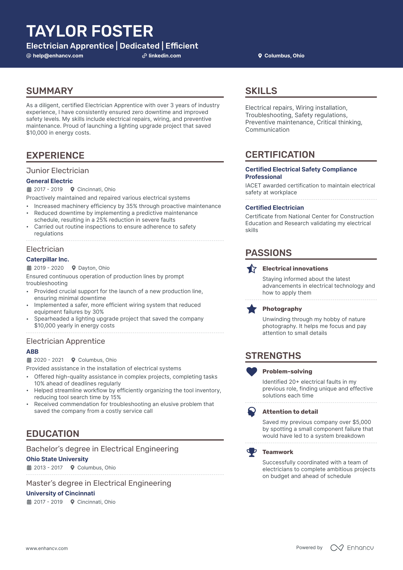 10 Electrician Apprentice Resume Examples & Guide for 2026