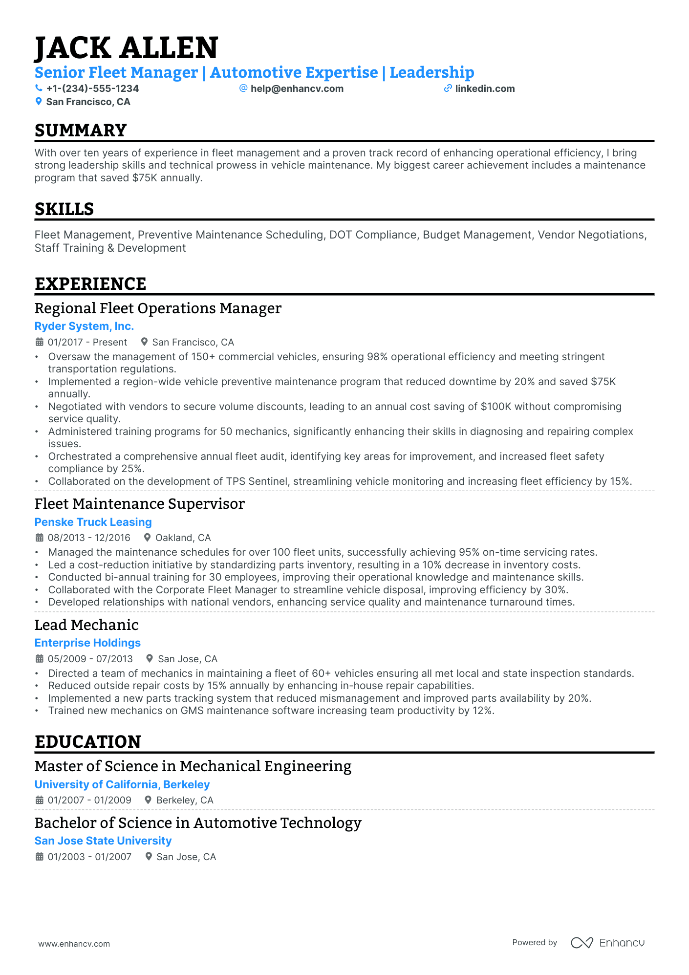 10 Fleet Manager Resume Examples & Guide for 2026