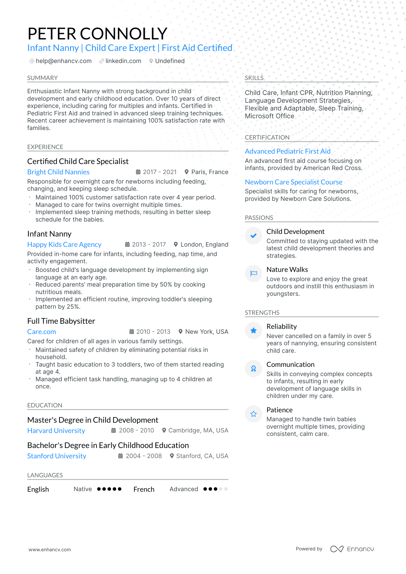 10 Infant Nanny Resume Examples & Guide for 2026