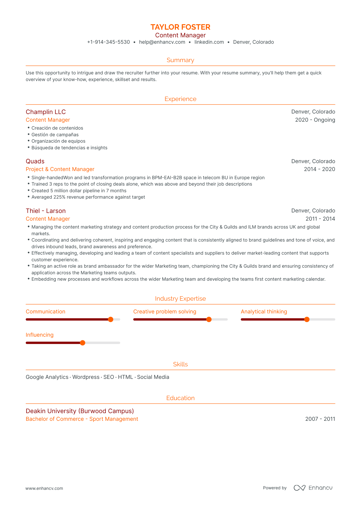 Content Manager Resume Examples & Guide for 2023 (Layout, Skills ...