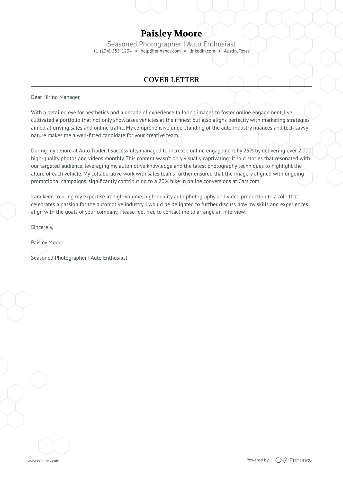 9 Professional Photographer Cover Letter Examples and Template for 2024 ...