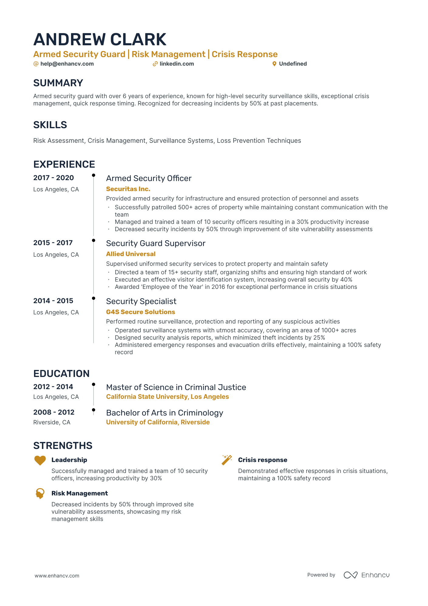 10 Armed Security Guard Resume Examples & Guide for 2025