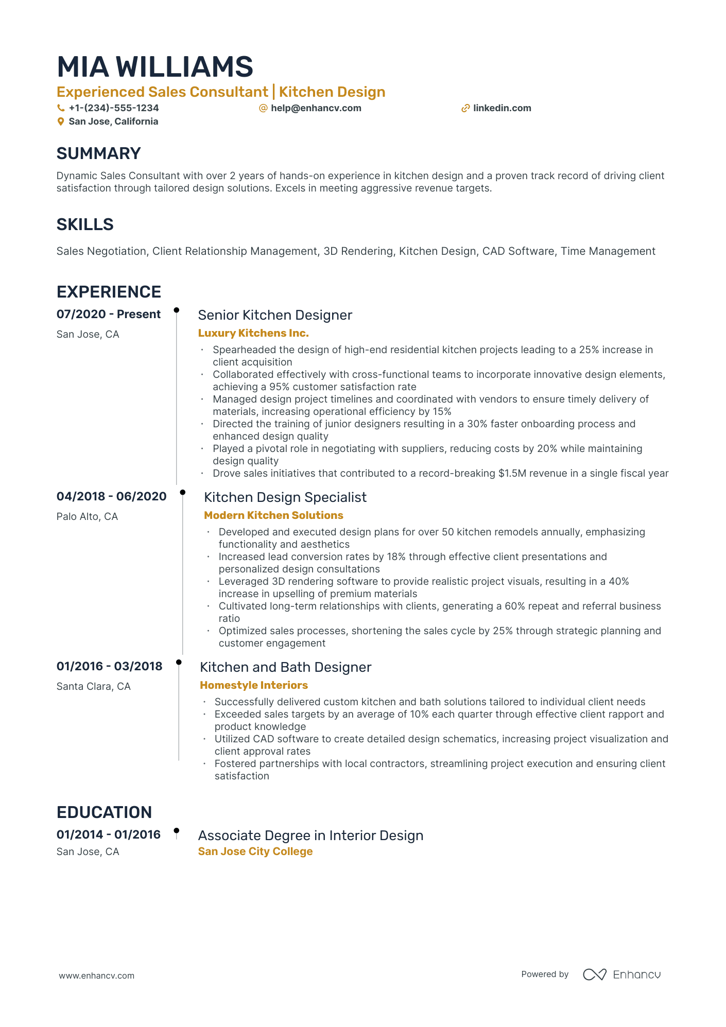 10 Kitchen Designer Resume Examples & Guide for 2026