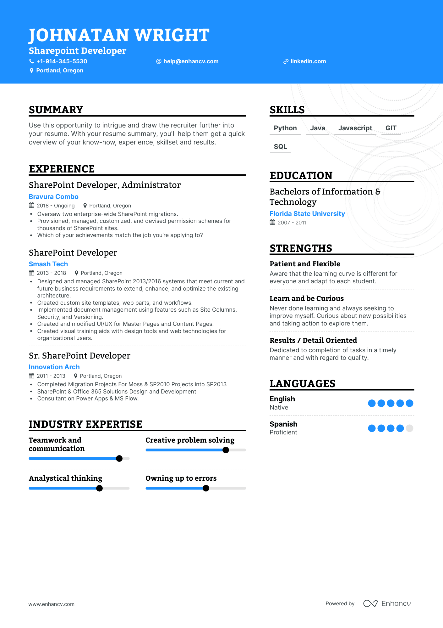 Sharepoint Developer Resume Examples & Guide for 2023 (Layout, Skills ...