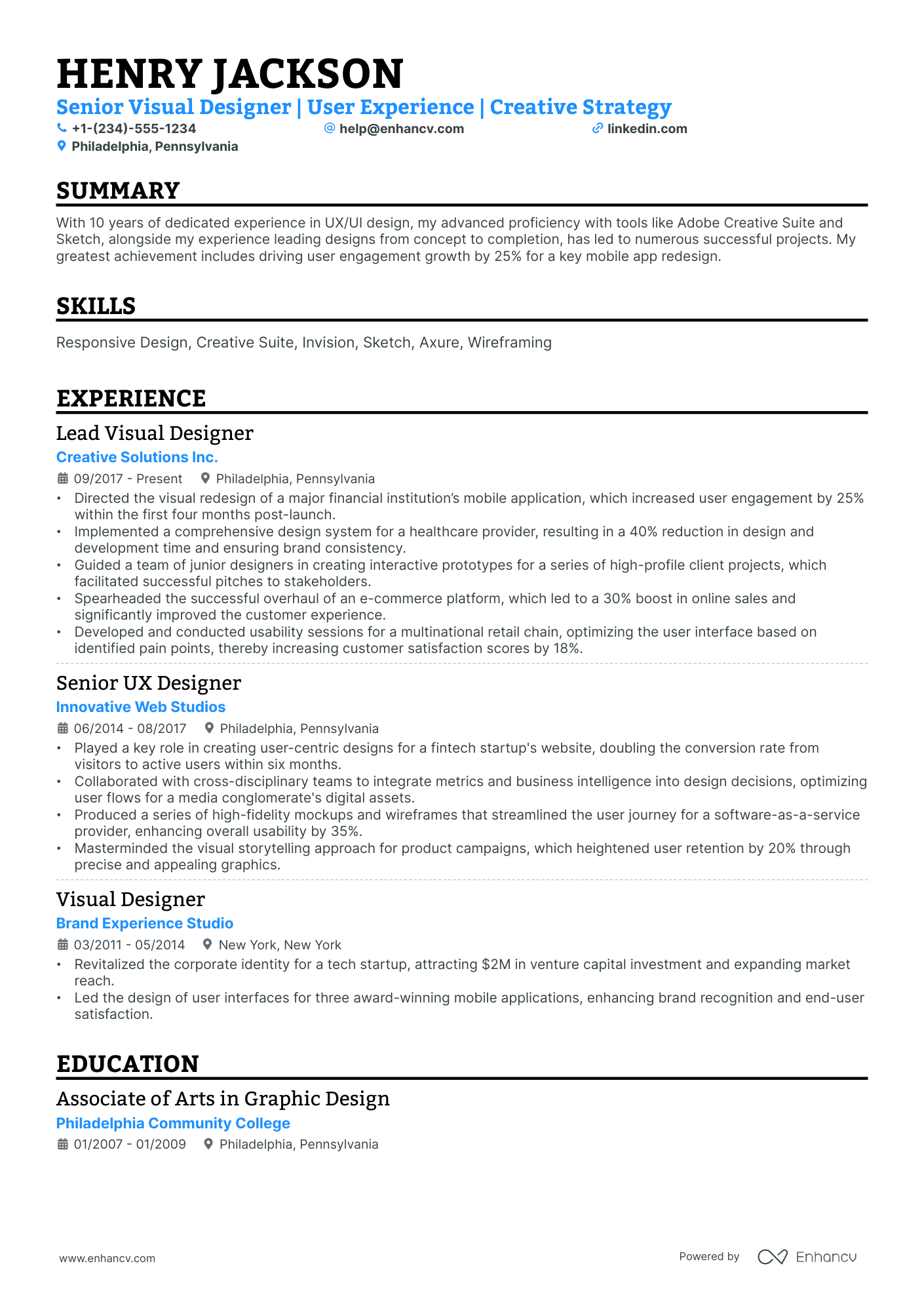 10 Visual Designer Resume Examples & Guide for 2026