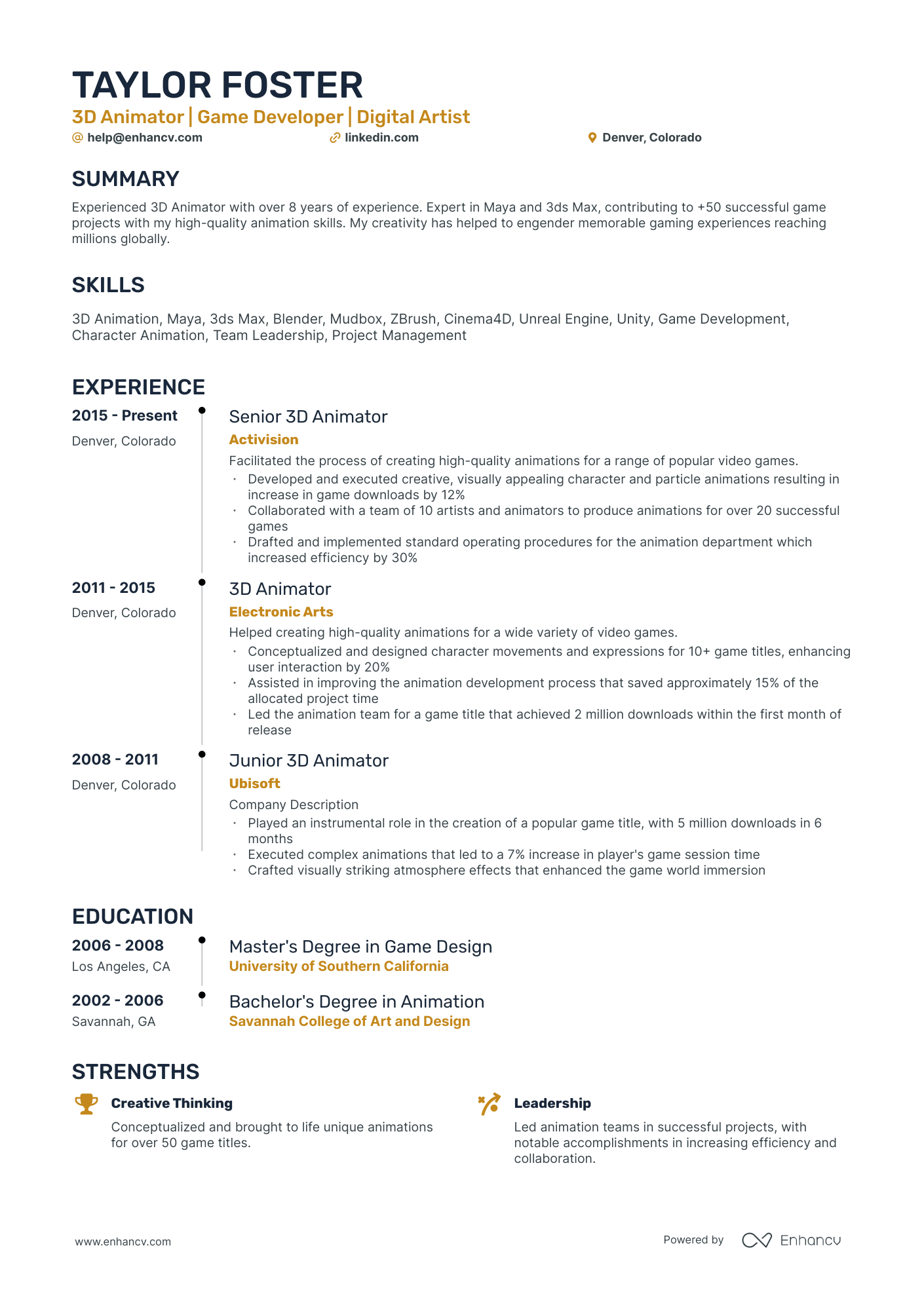 10 3D Animator Resume Examples & Guide for 2026