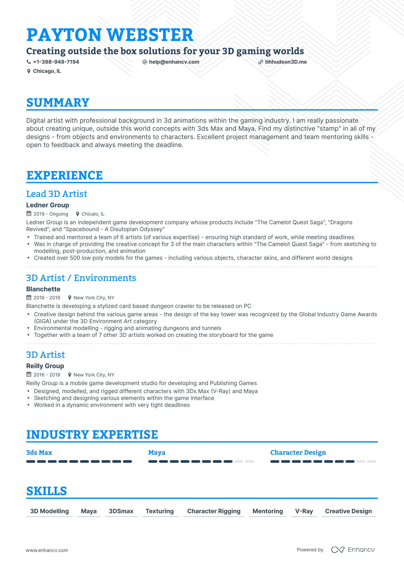 5 3D Artist Resume Examples & Guide for 2023