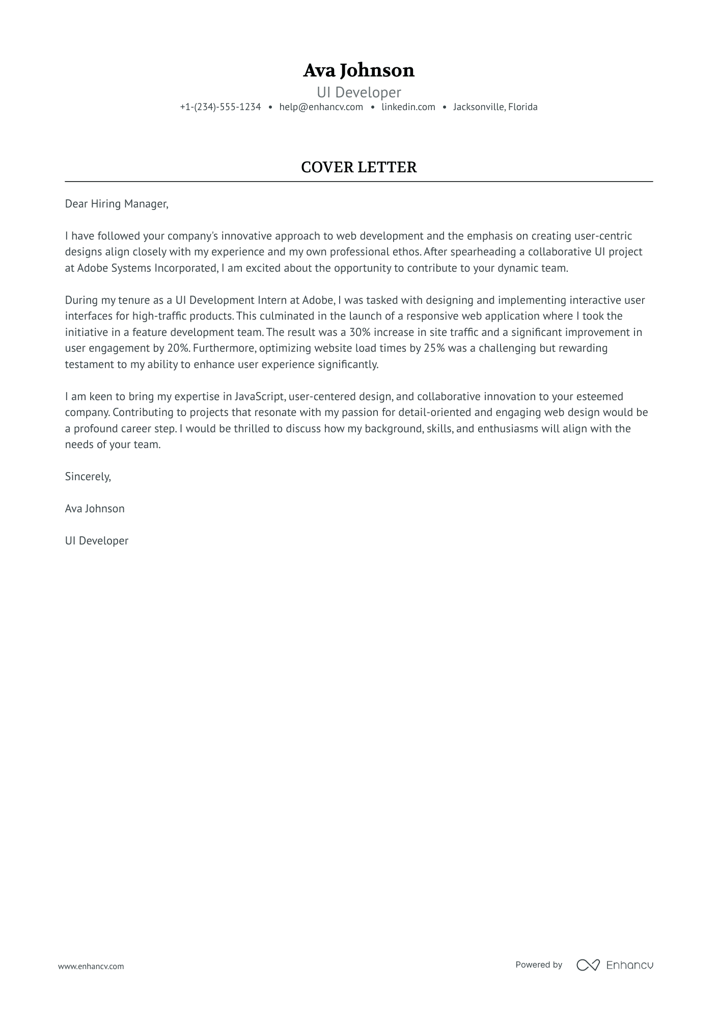 10 Professional UI Developer Cover Letter Examples and Template for ...