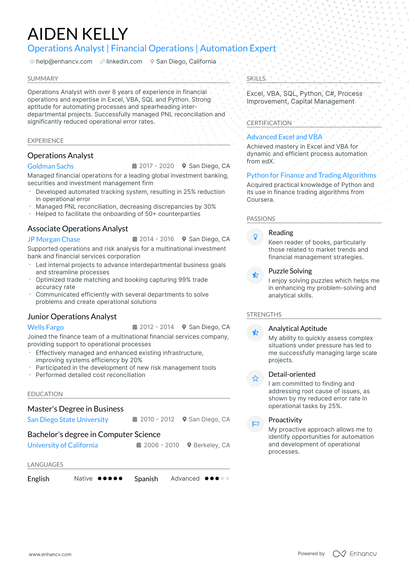 10 Operations Analyst Resume Examples & Guide for 2026