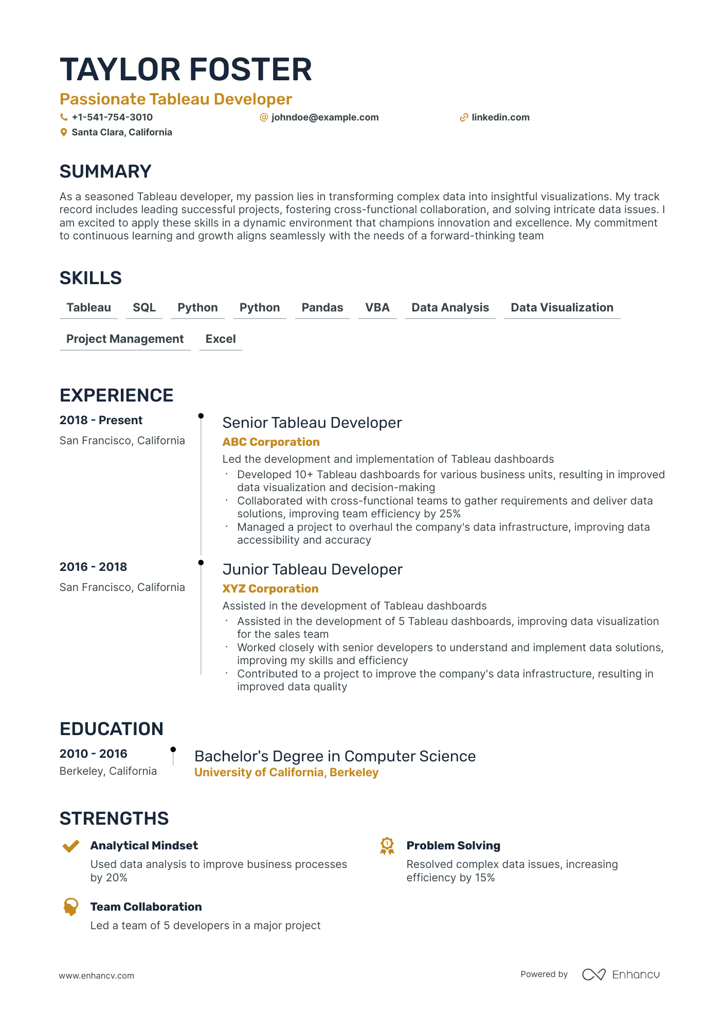 5 Tableau Developer Resume Examples & Guide for 2024