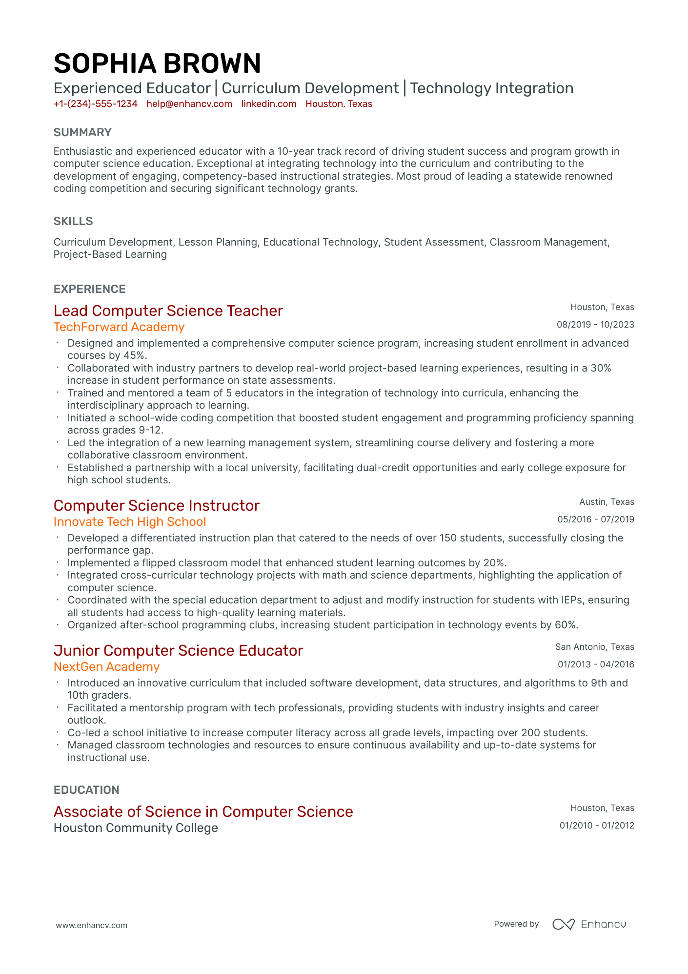 10 Computer Science Teacher Resume Examples & Guide for 2025