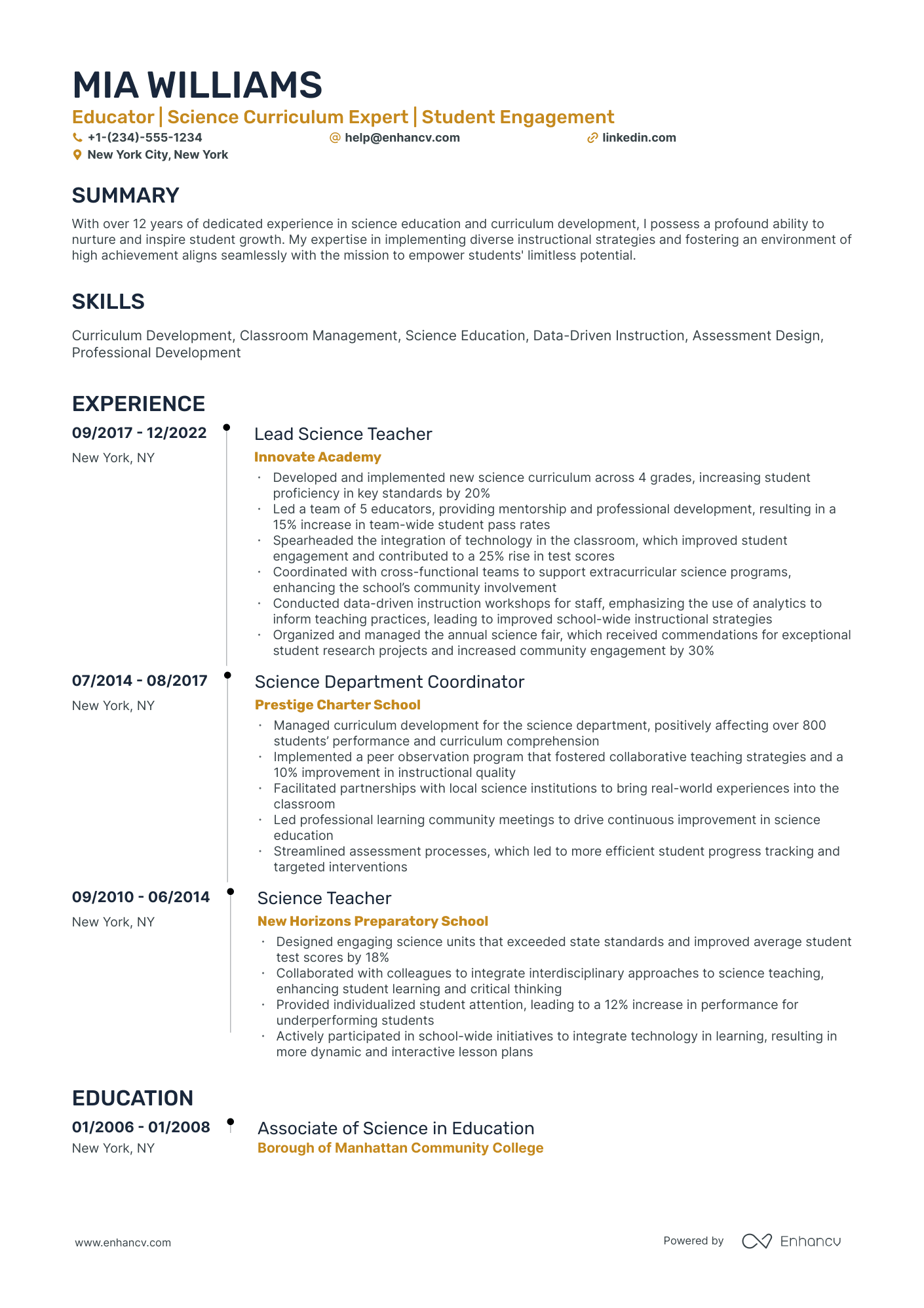 10 Science Teacher Resume Examples & Guide for 2026