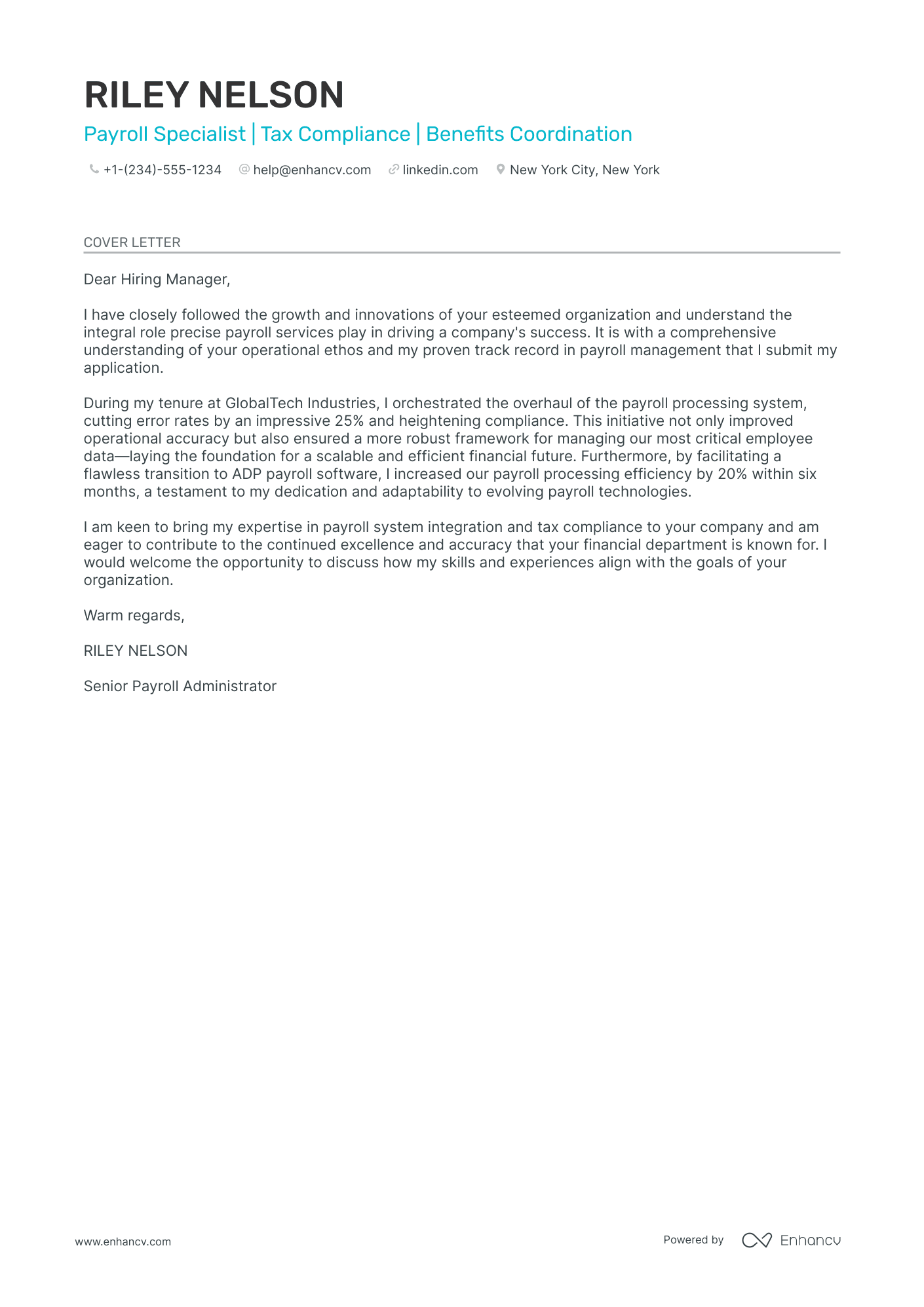 5 Professional Payroll Cover Letter Examples and Template for 2026 ...