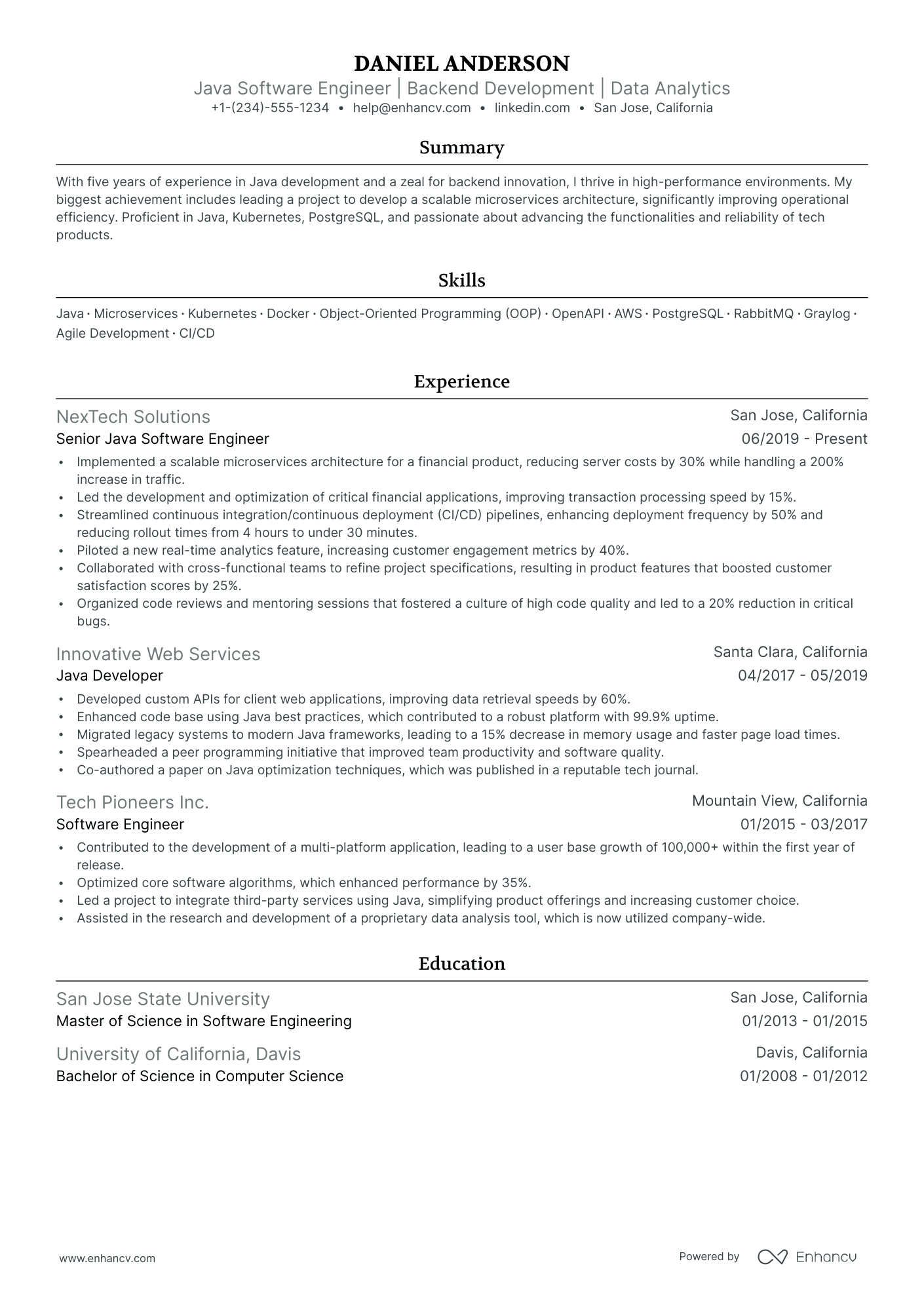 5 Java Software Engineer Resume Examples & Guide for 2024
