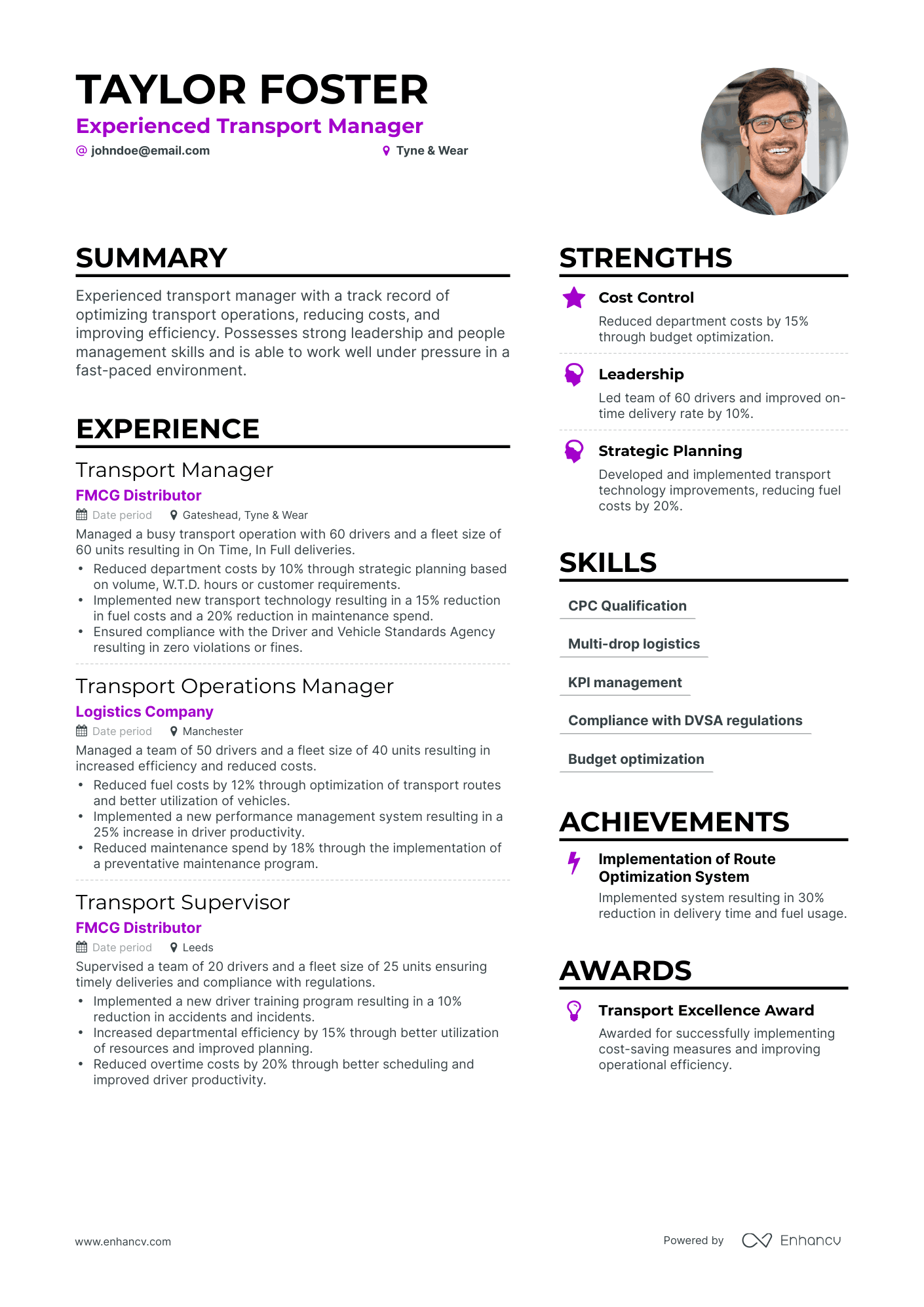 5 Transport Manager Resume Examples & Guide for 2023