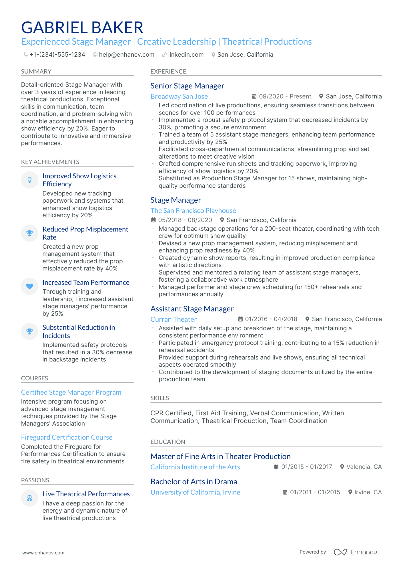 10 Stage Manager Resume Examples & Guide for 2026