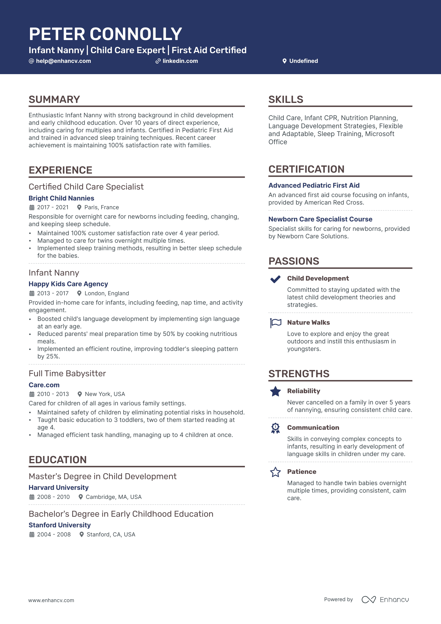 10 Infant Nanny Resume Examples & Guide for 2026
