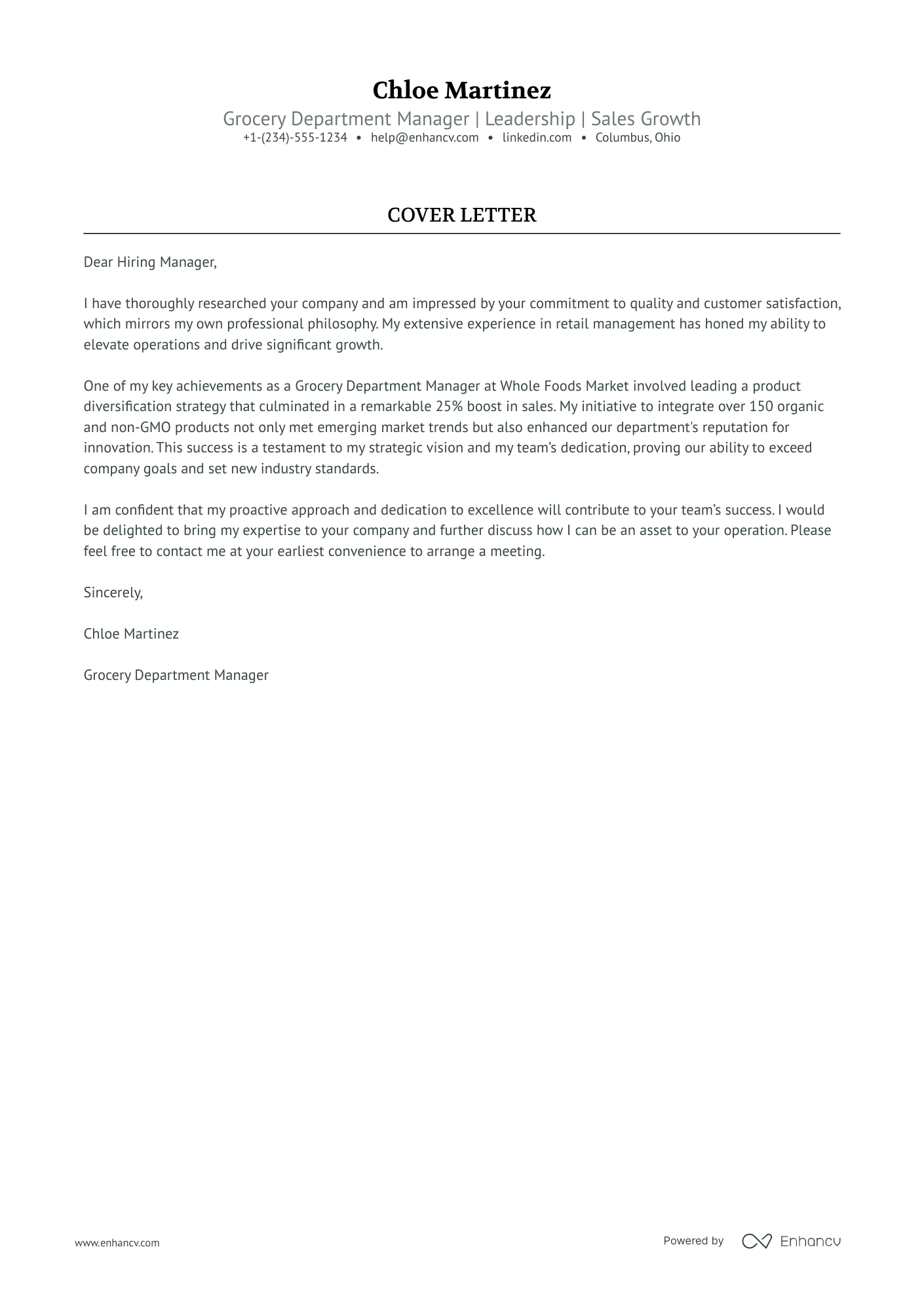 8 Professional Store Manager Cover Letter Examples and Template for ...