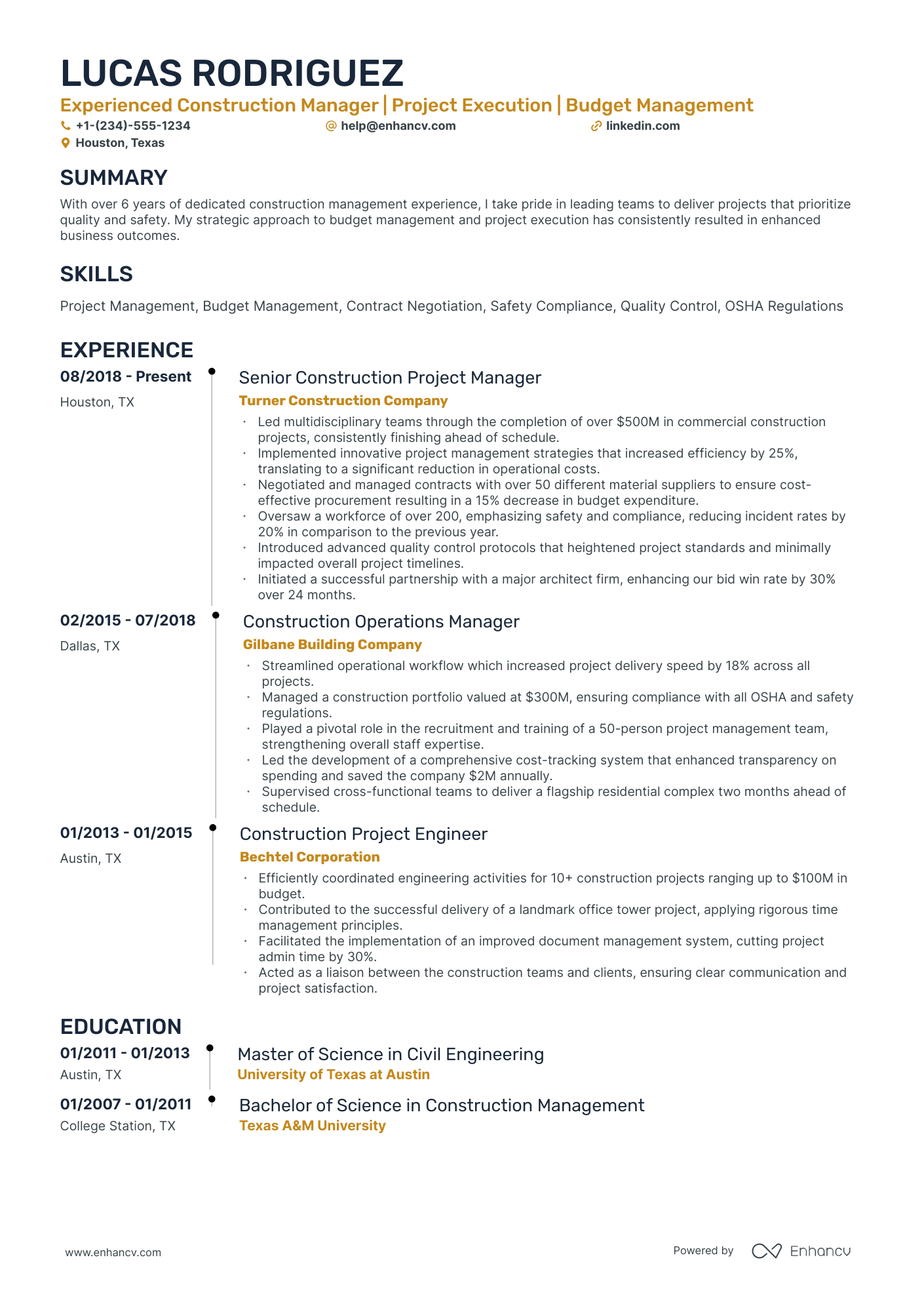 10 Construction General Manager Resume Examples & Guide for 2026