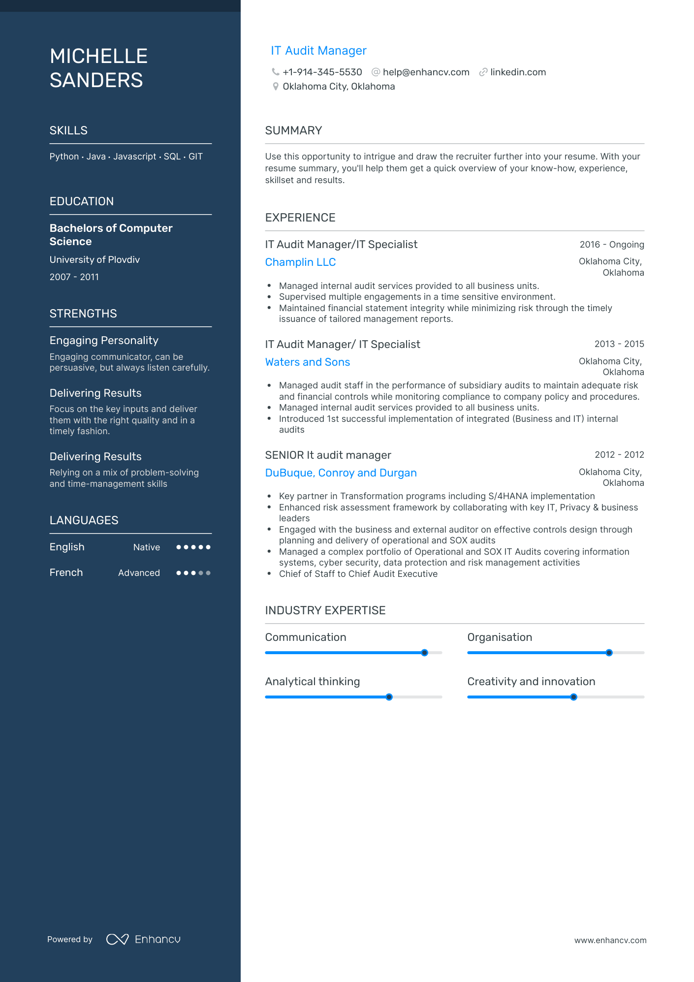 IT Audit Manager Resume Examples & Guide for 2023 (Layout, Skills ...