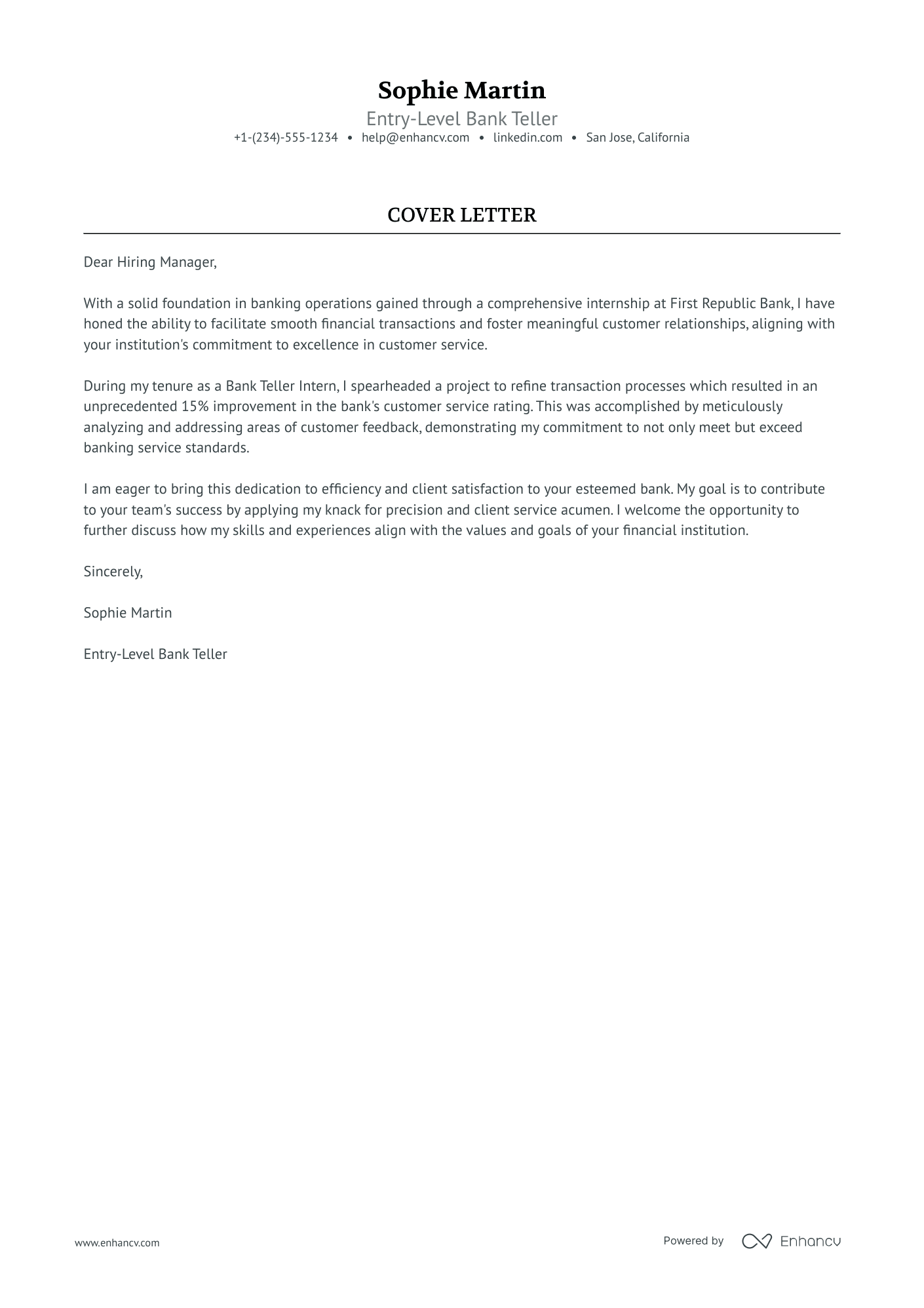 6 Professional Bank Teller Cover Letter Examples and Template for 2026 ...