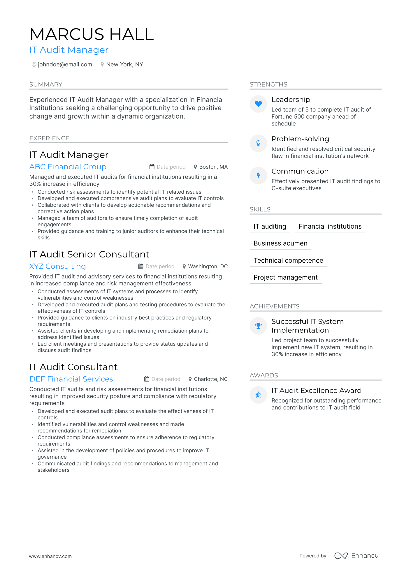 5 IT Audit Manager Resume Examples & Guide for 2024