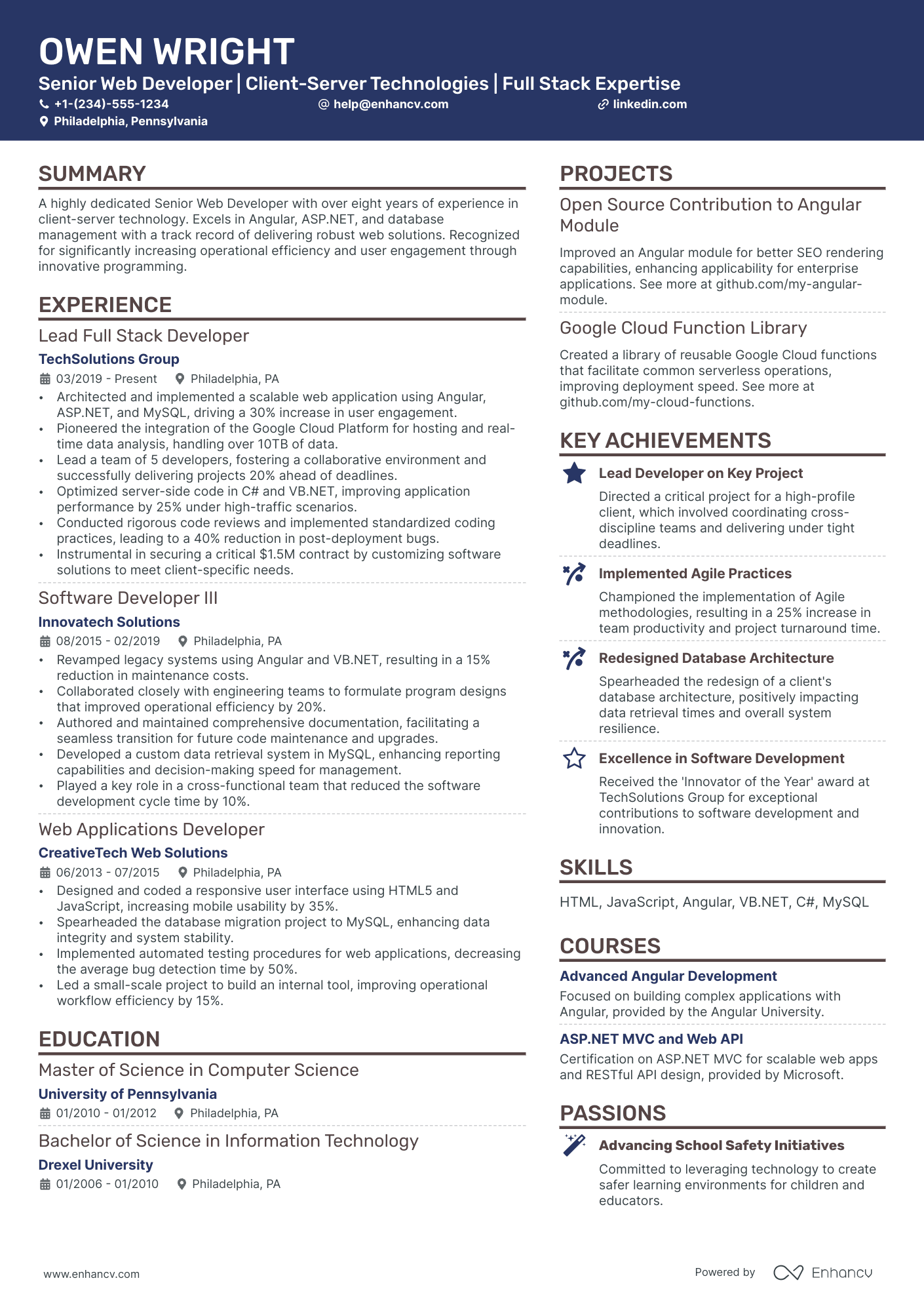 10 Senior Web Developer Resume Examples & Guide for 2026