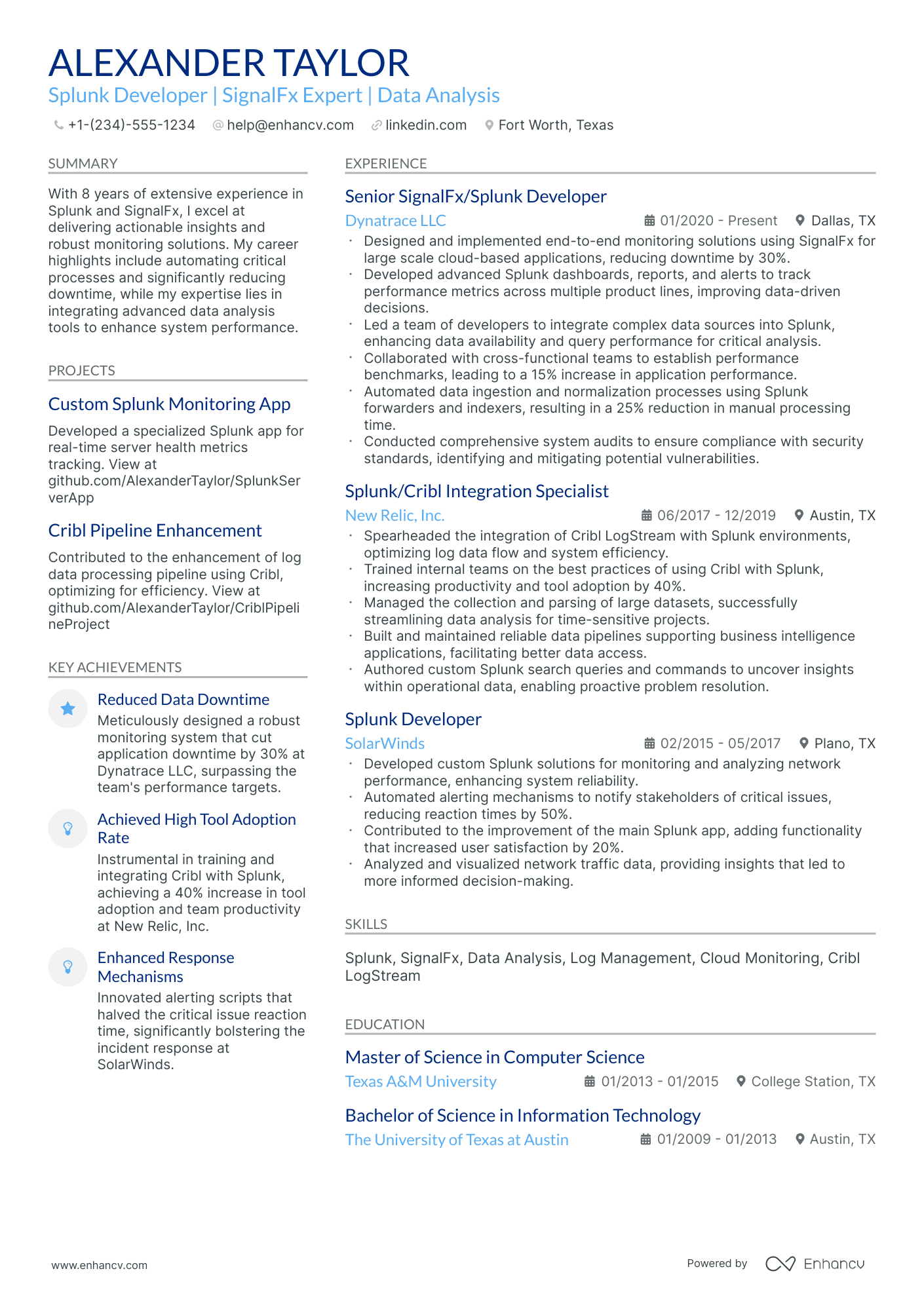 10 Splunk Developer Resume Examples & Guide for 2026