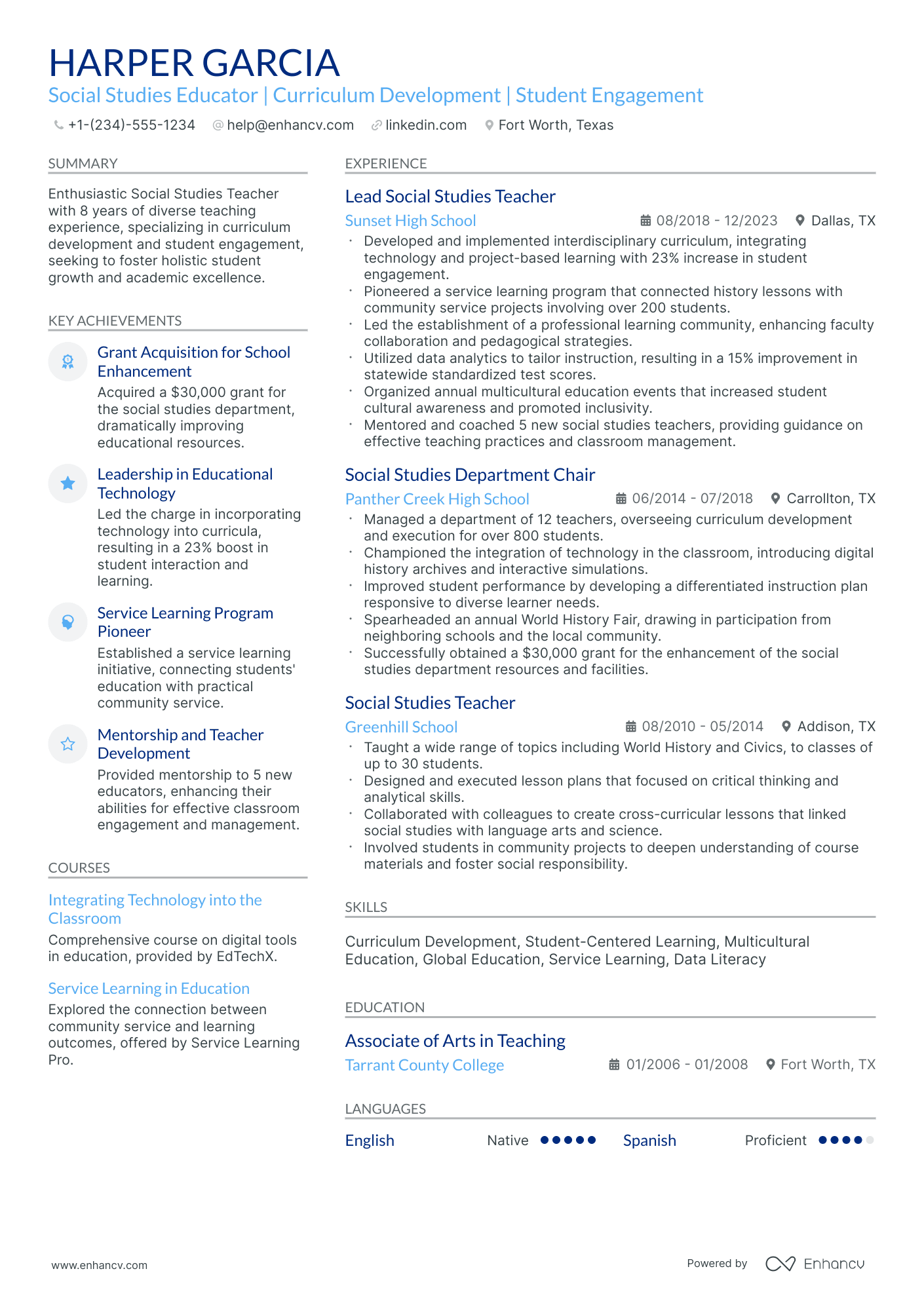 10 Social Studies Teacher Resume Examples & Guide for 2025