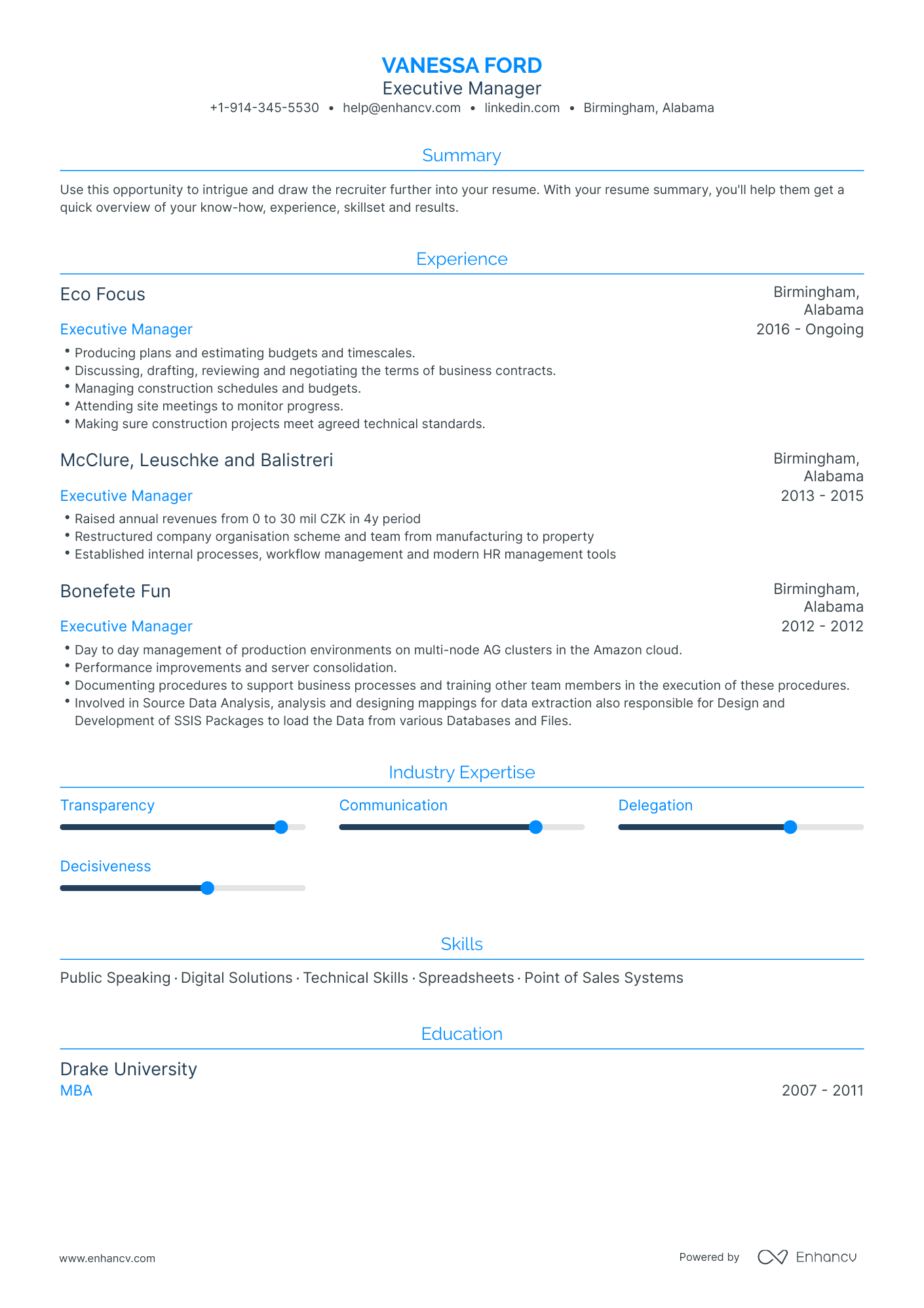Executive Manager Resume Examples & Guide for 2023 (Layout, Skills ...
