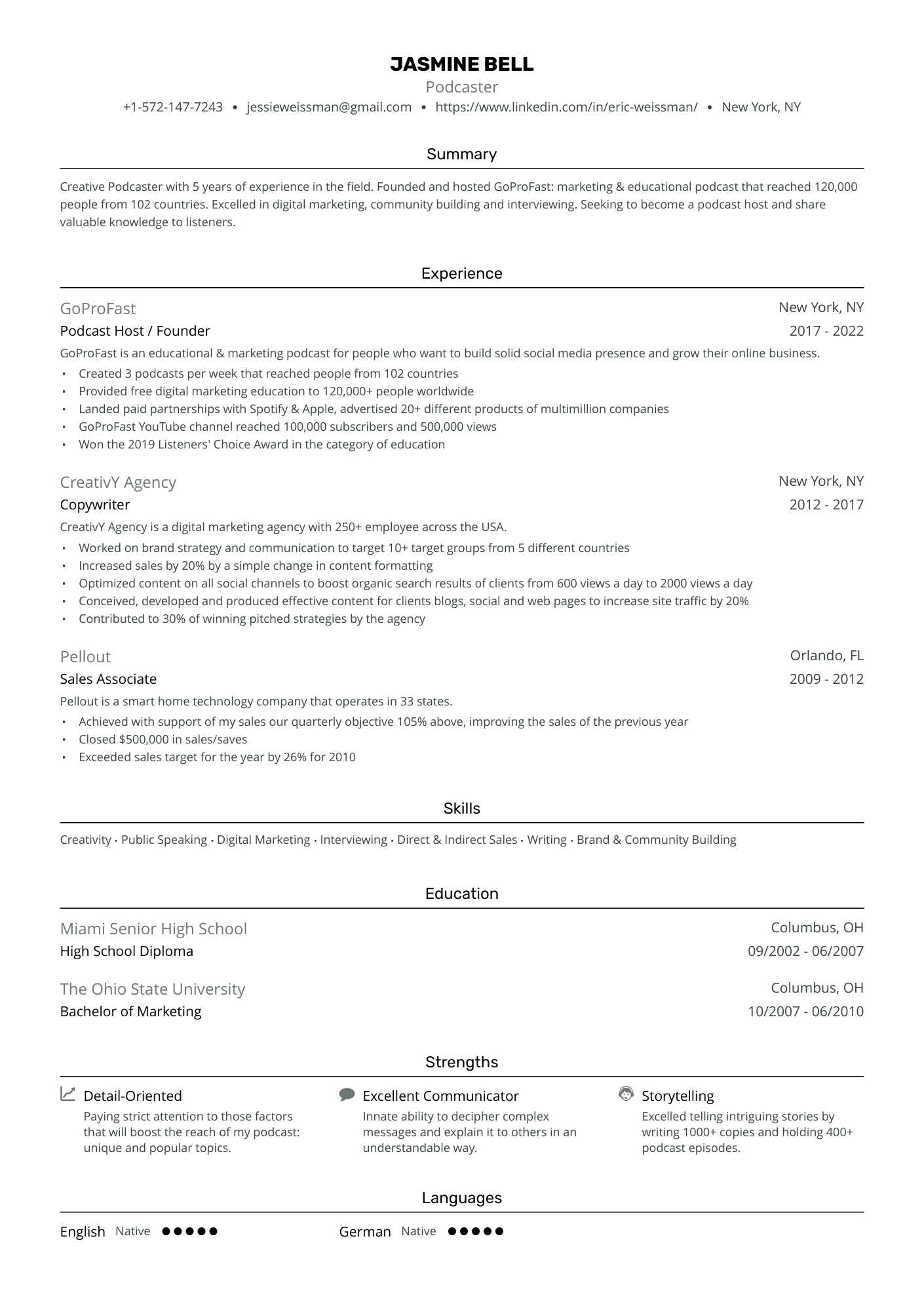 5 Podcaster Resume Examples & Guide for 2024