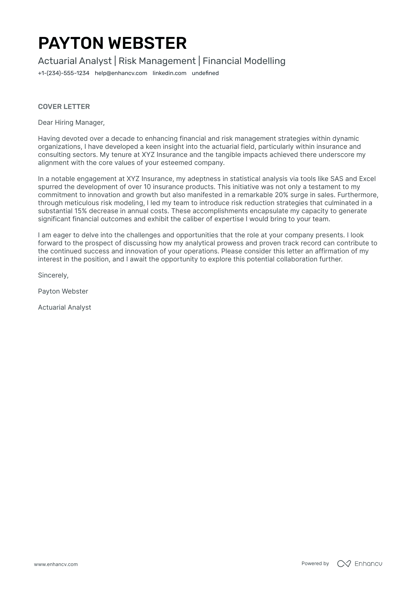 5 Professional Actuary Cover Letter Examples and Template for 2026 ...