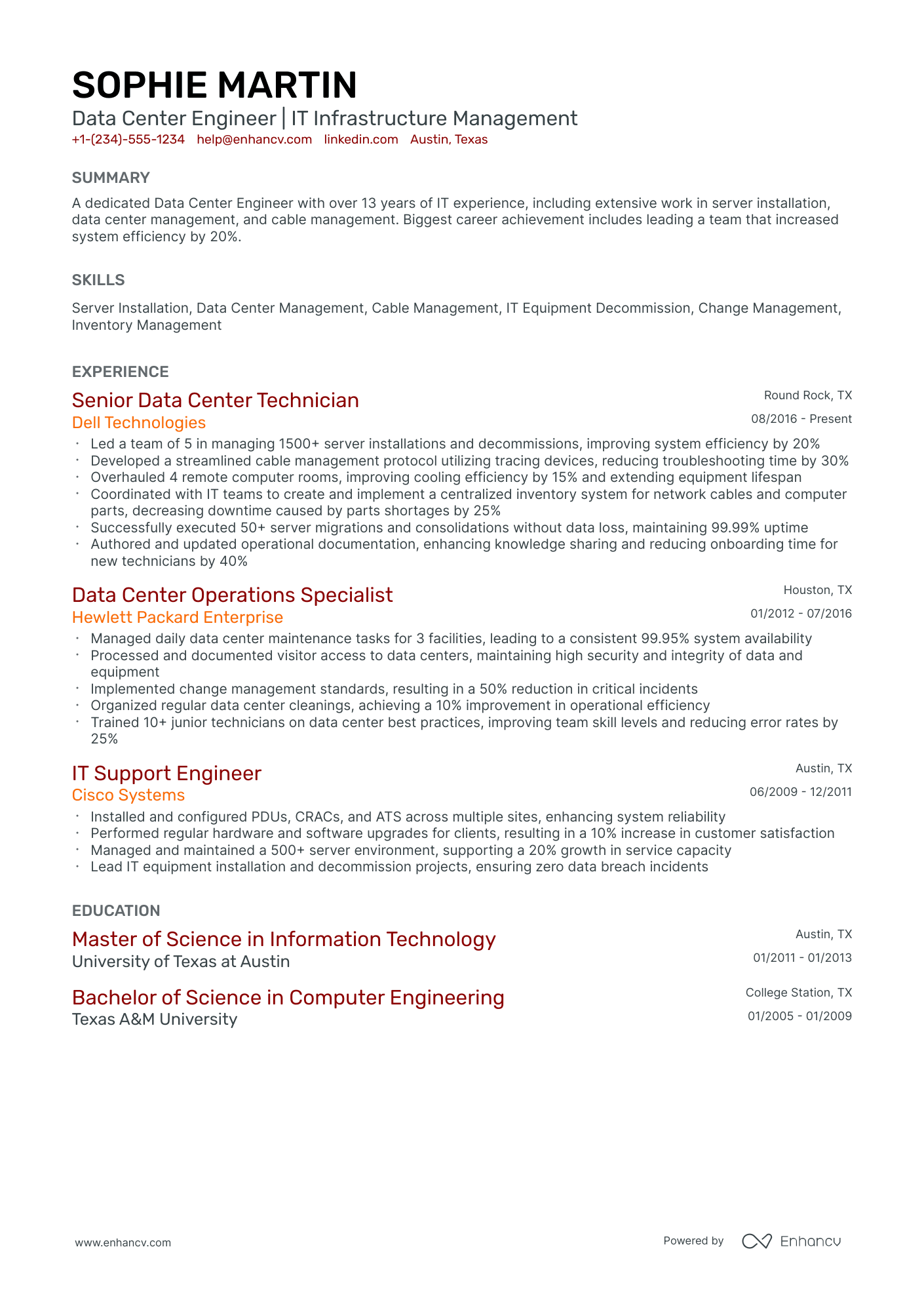 10 Data Center Engineer Resume Examples & Guide for 2026