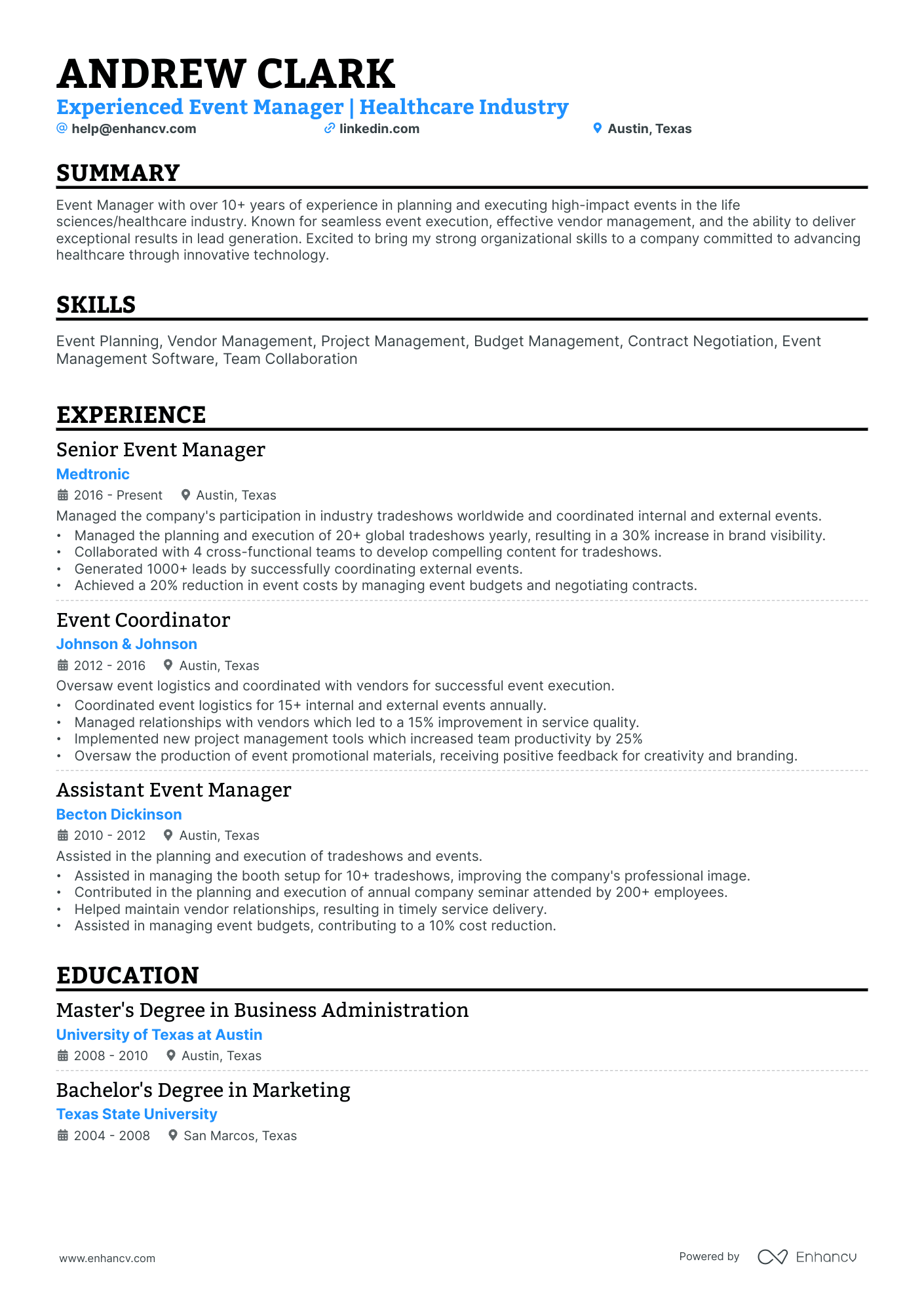10 Events Manager Resume Examples & Guide for 2026
