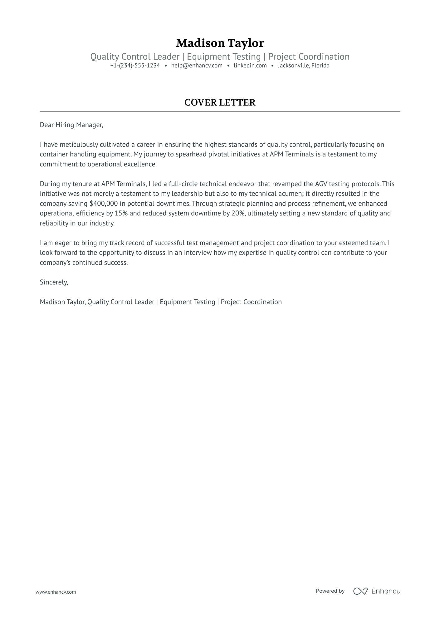 Professional FREE Cover Letter Templates by Enhancv