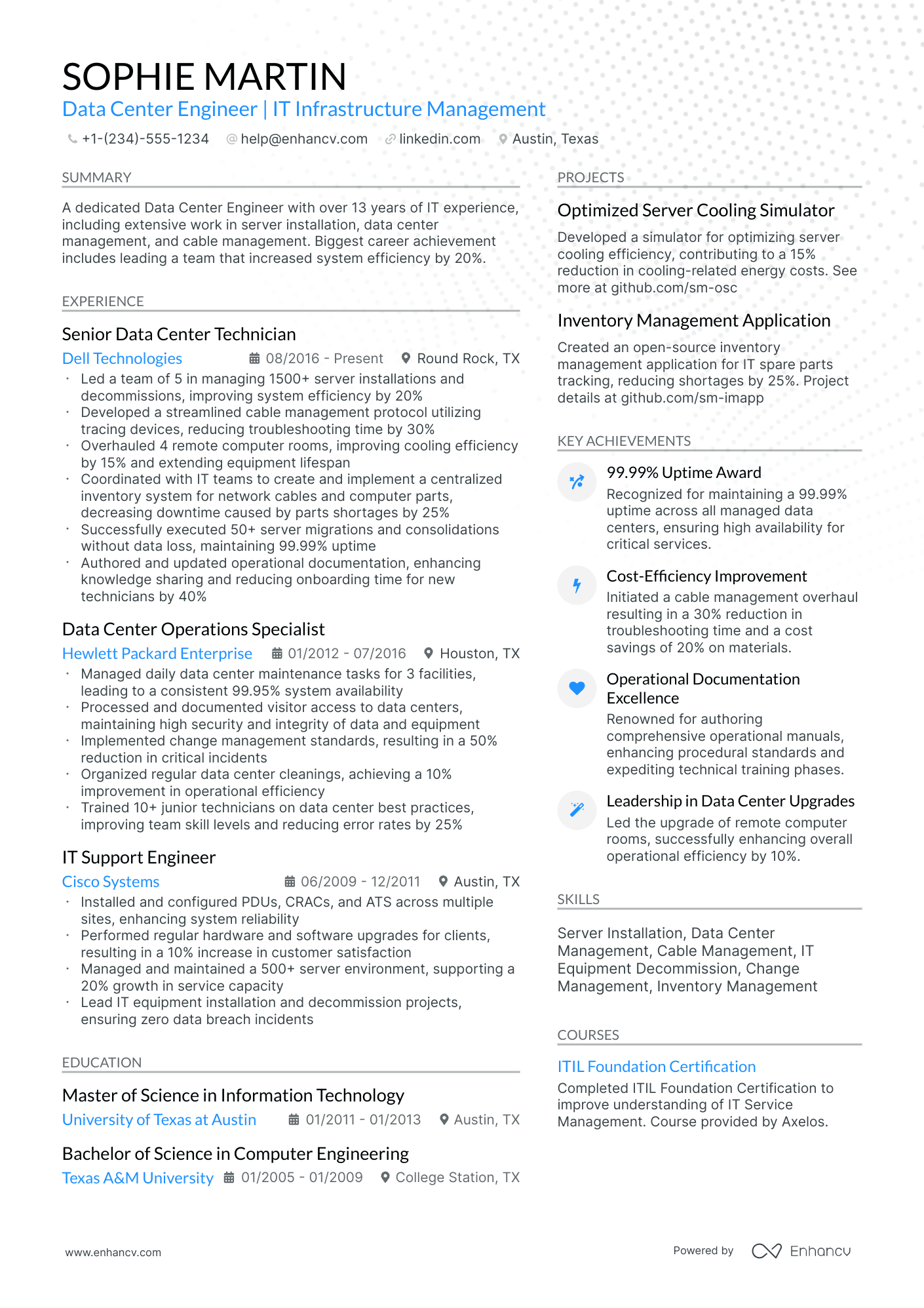 10 Data Center Engineer Resume Examples & Guide for 2026