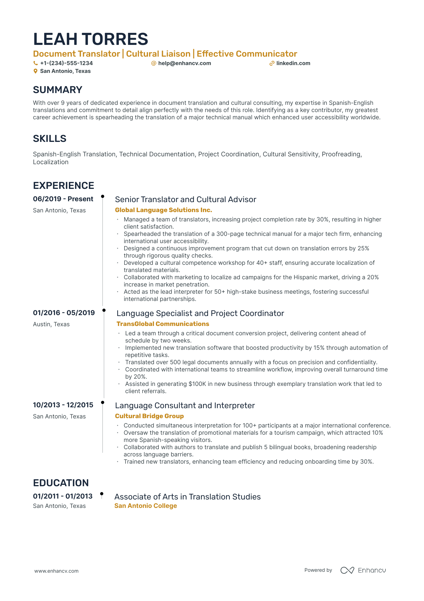 10 Spanish Translator Resume Examples, Templates & Guide for 2026