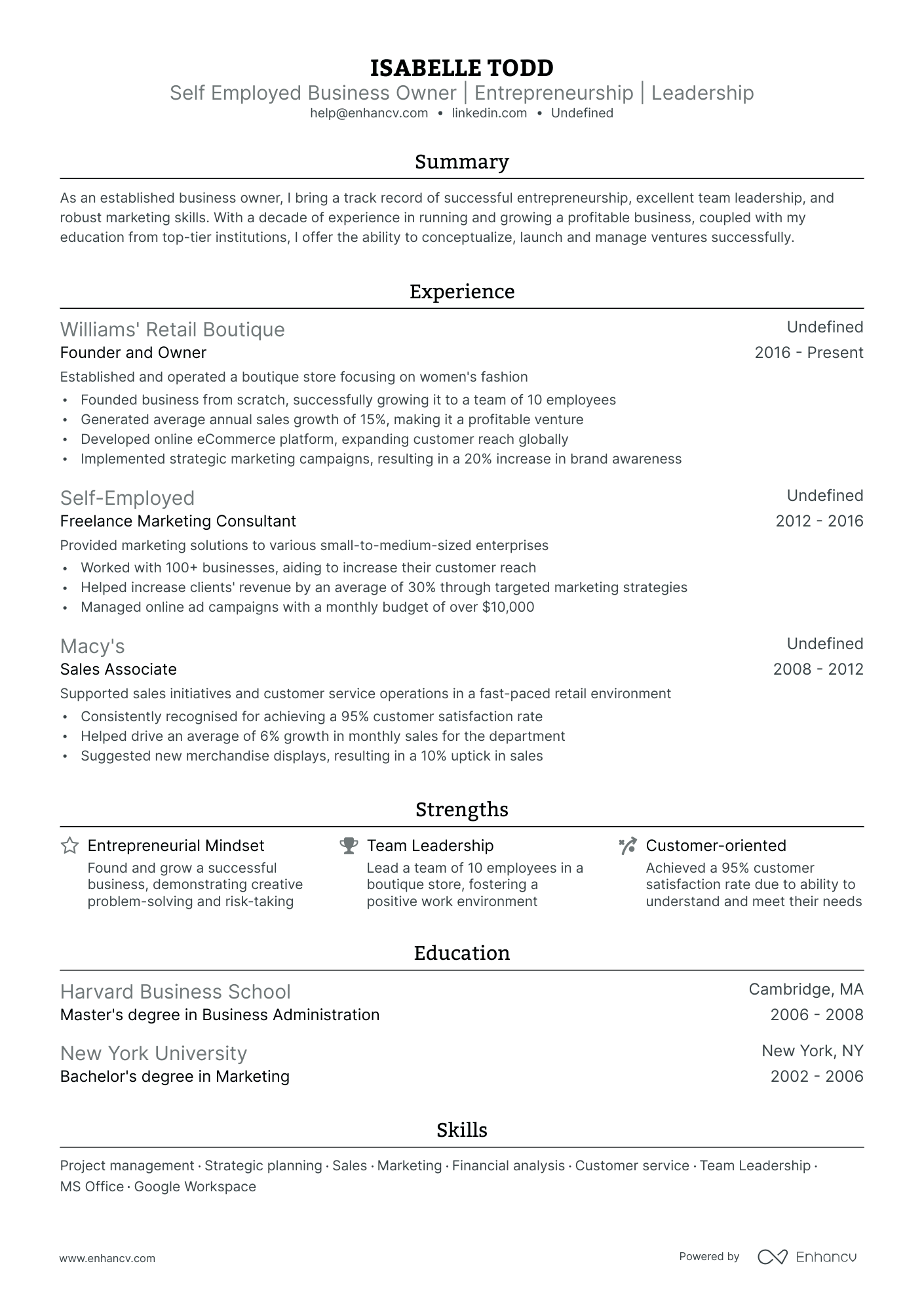 5 Self Employed Business Owner Resume Examples & Guide for 2024