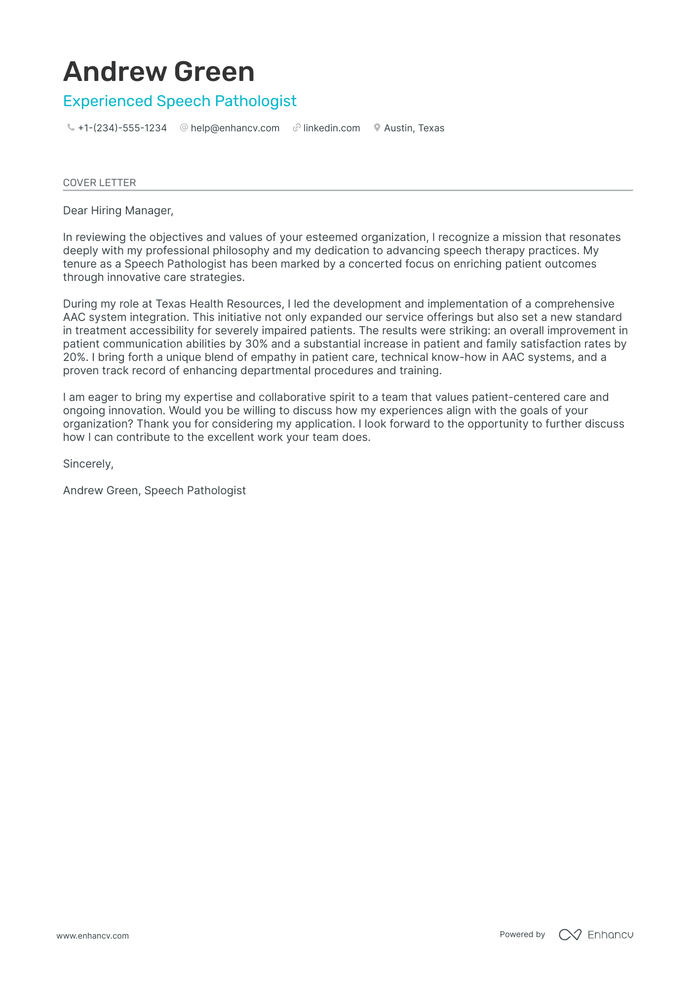 Healthcare Cover Letter: Examples, Tips & Templates | Enhancv