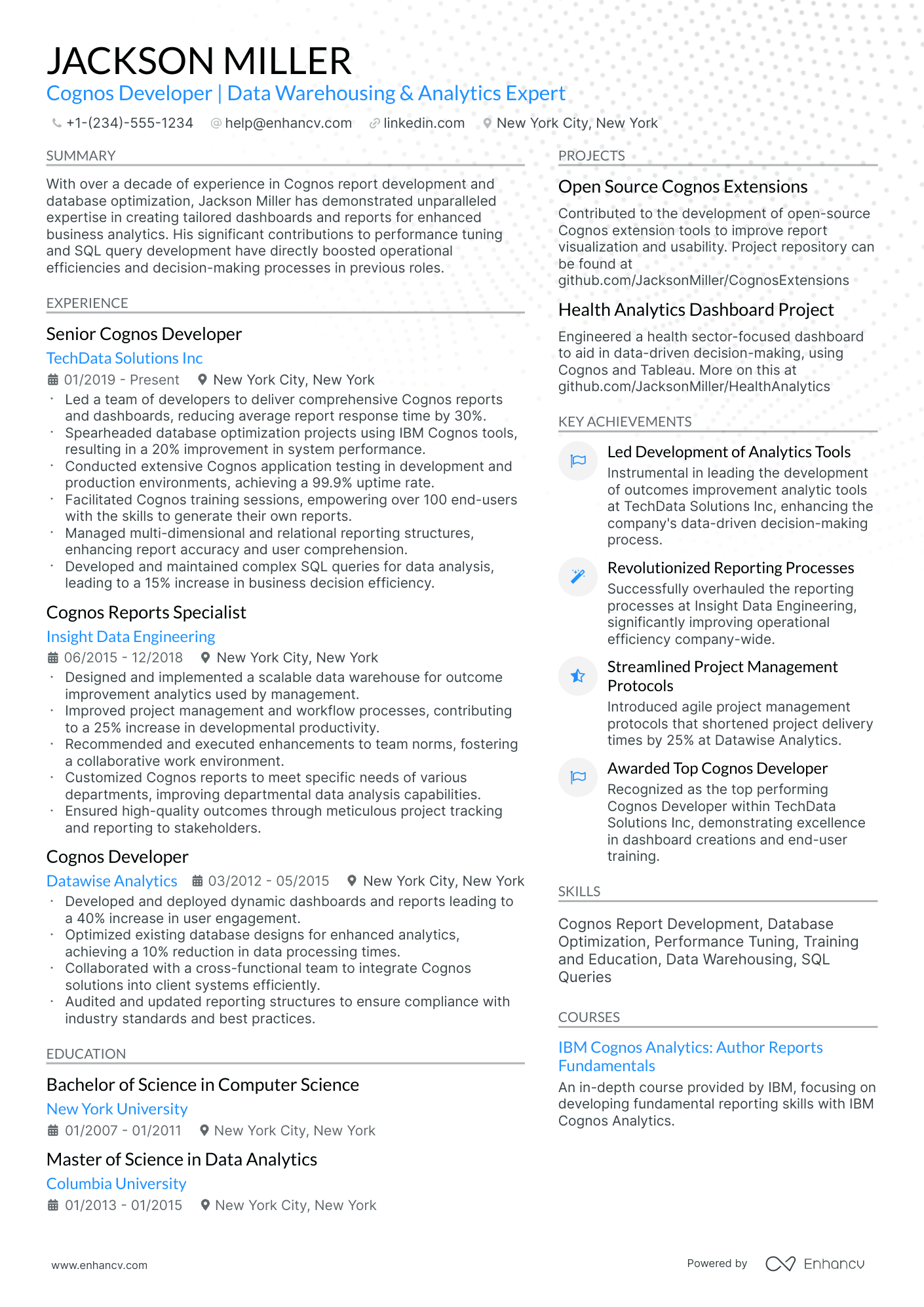 10 Cognos Developer Resume Examples & Guide for 2026