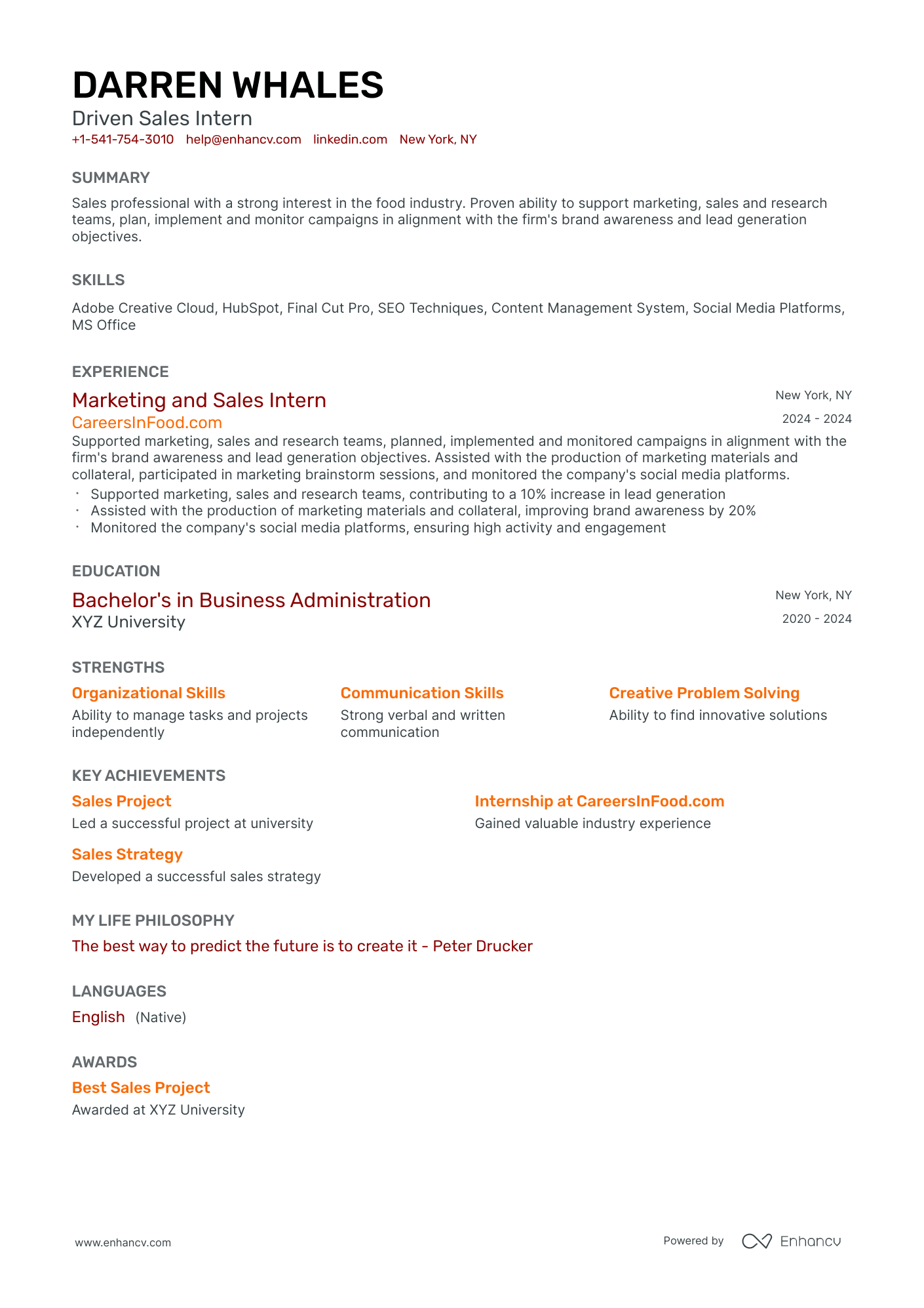 10 Sales Intern Resume Examples & Guide for 2025